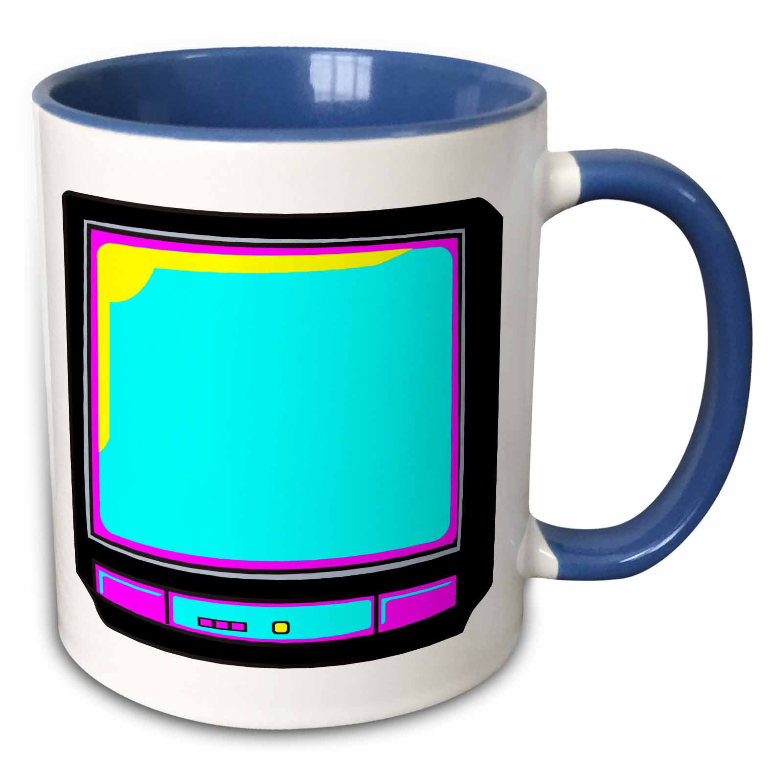 CMYK Retro Television Tv Set Vector Cartoon 11oz Two-Tone Blue Mug mug ...