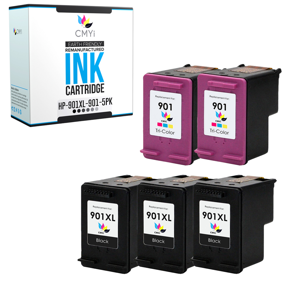 CMYi 901 and 901XL Combo Pack of 5 Ink Cartridges Compatible for HP 901 ...