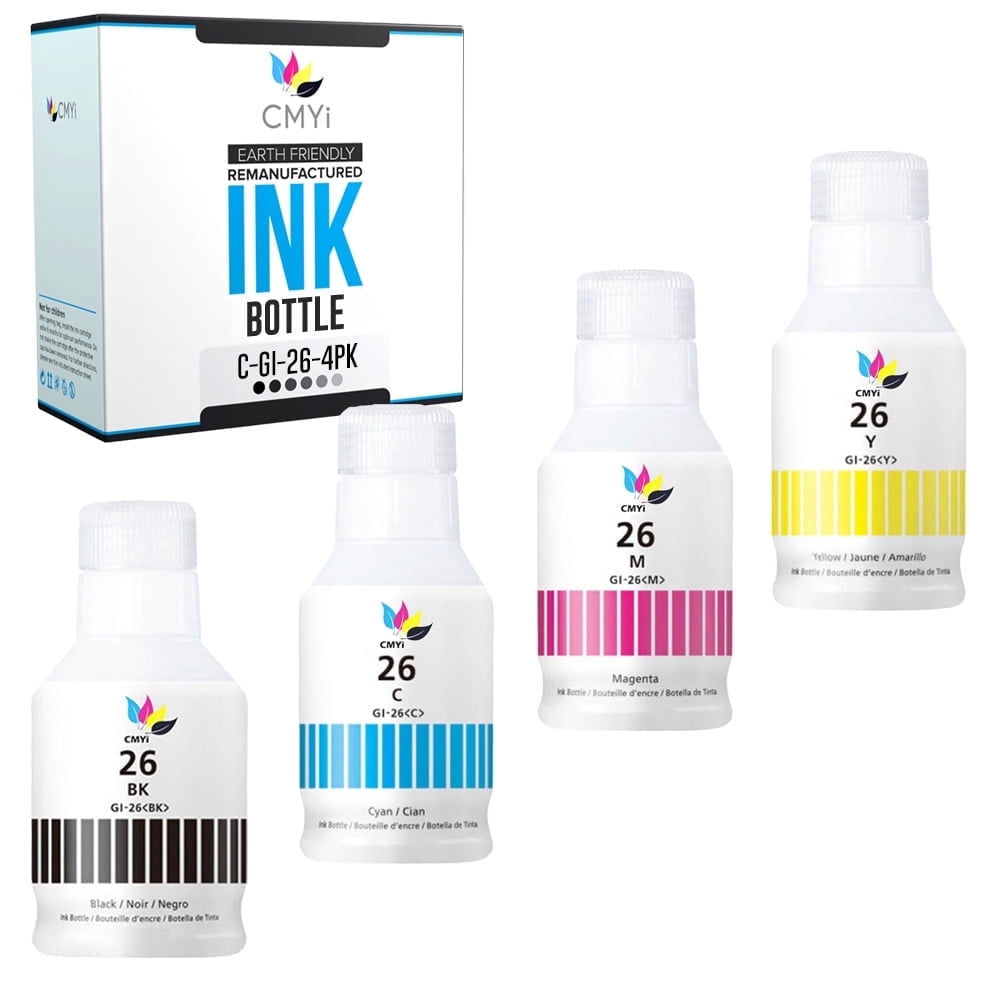 CMYi GI-26 Combo Pack of 4 Color Printer Ink Bottles Compatible for ...