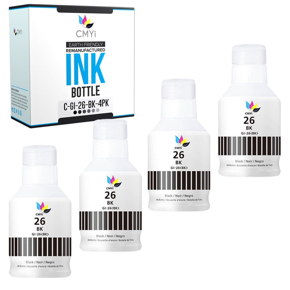 CMYi GI-26 Black 4-Pack Ink Bottles compatible for Canon GI-26 - MAXIFY ...