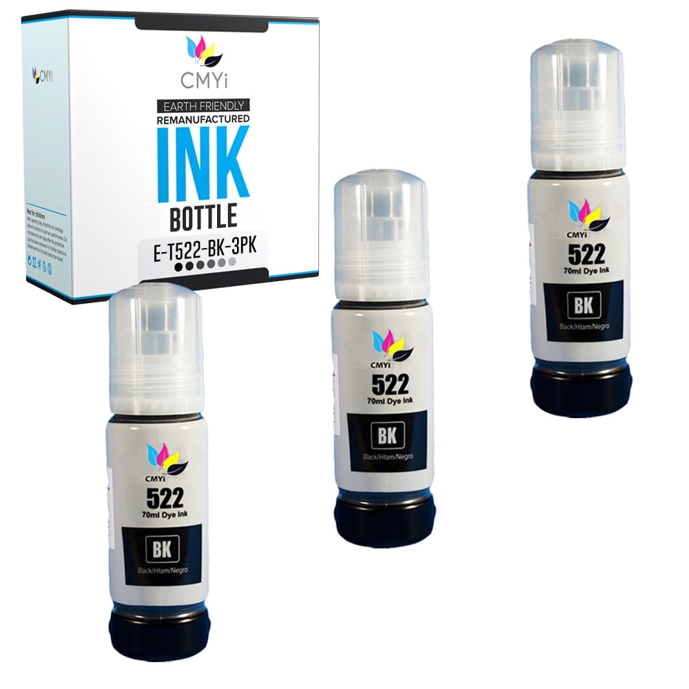 CMYi 522 Black Ink Bottles 3-Pack compatible for Epson 522 - EcoTank ET ...