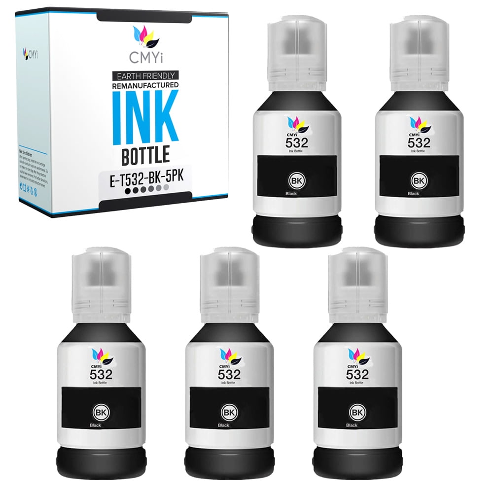 CMYi 532 Black 5-Pack Ink Bottles compatible for Epson 532 - EcoTank ET ...