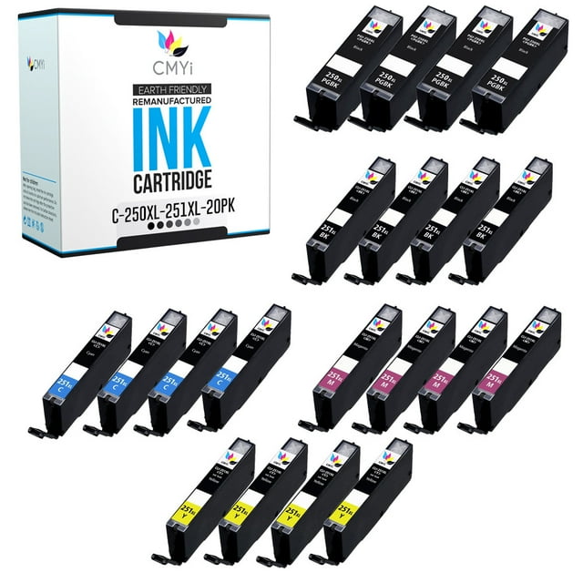 CMYi PGI-250XL CLI-251XL Combo Pack of 20 Ink Cartridges compatible for ...