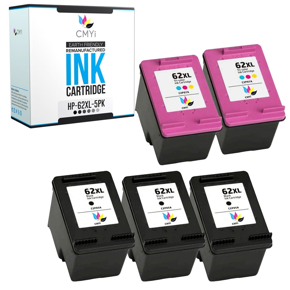 CMYi Combo Pack of 5 HP 62XL Ink Cartridges Compatible for Inkjet ...