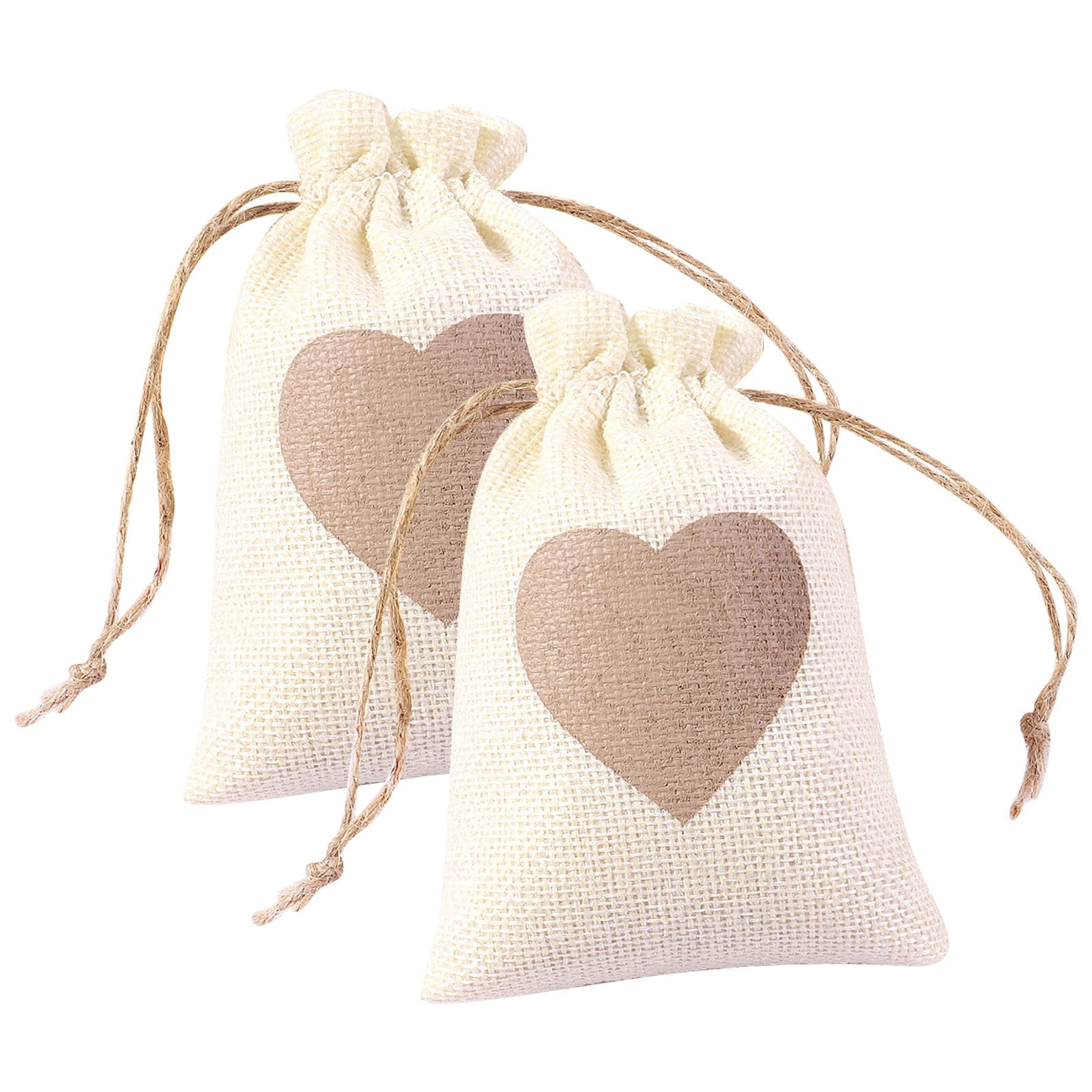 CMrtew 2PC Bag Love Heart Burlap Bag Double Drawstring Reusable Burlap ...