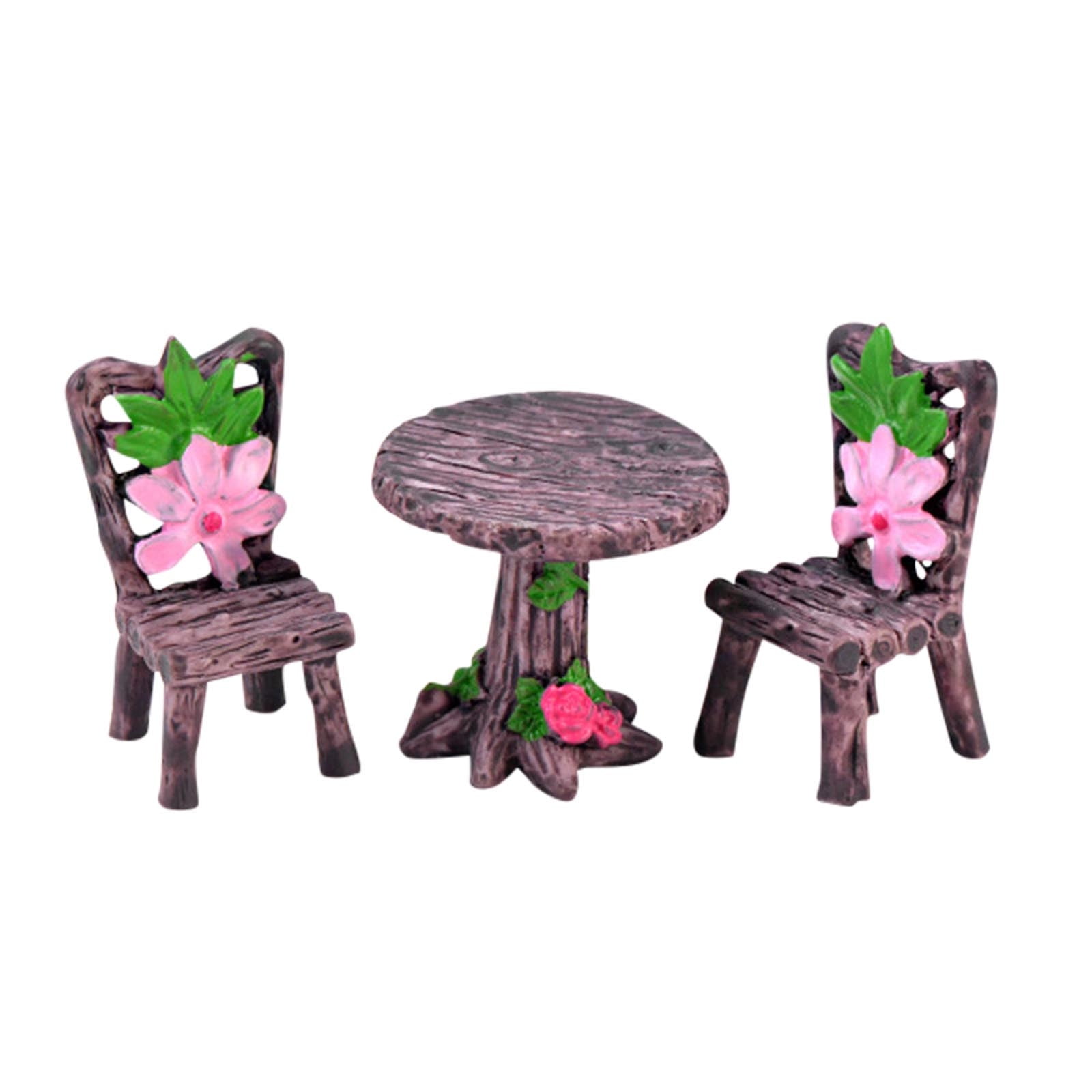CMrtew 3-Piece Miniature Table and Chairs Set Tiny Garden Furniture ...