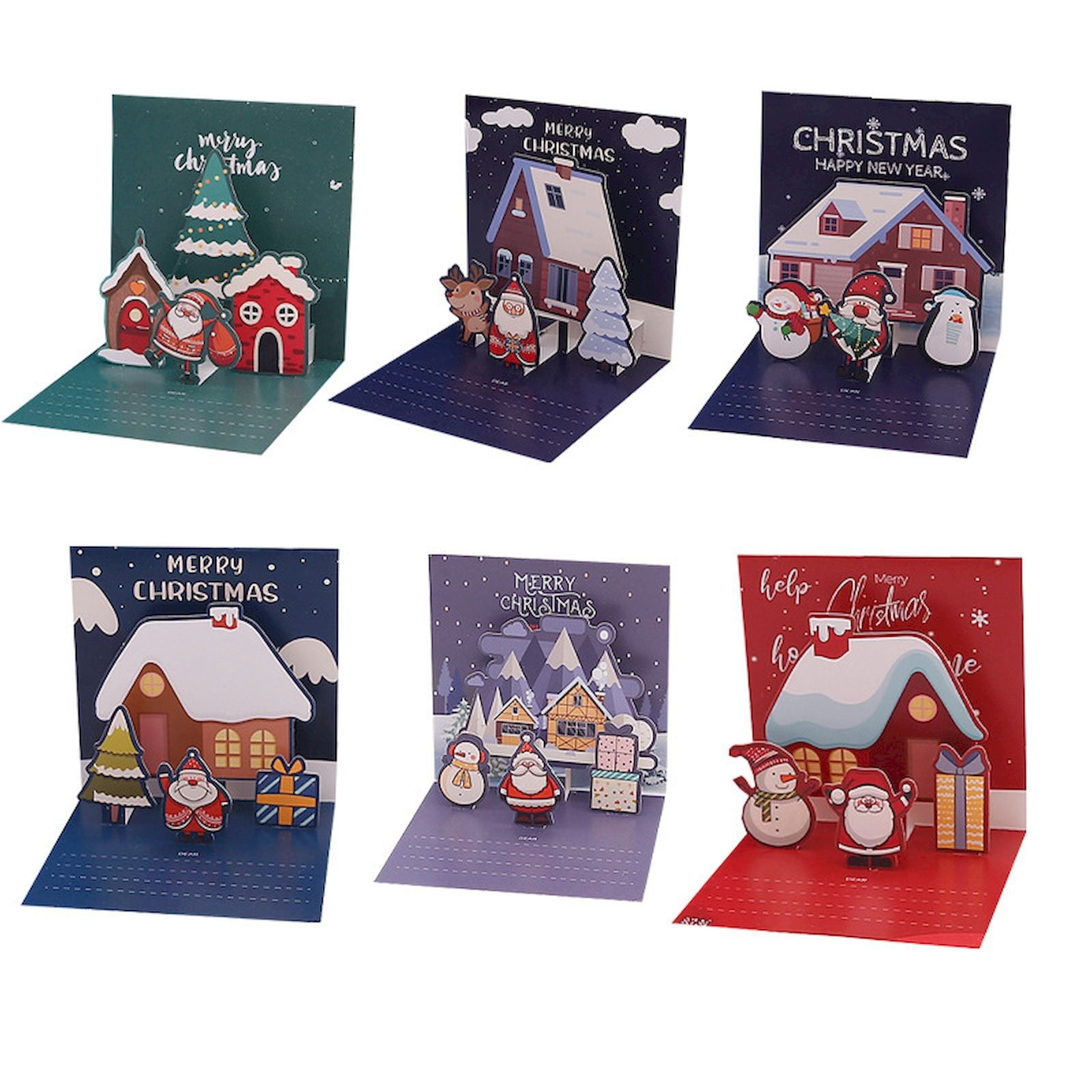 CMrtew 3D Pop Up Christmas Cards Set Christmas Cards 6 Pack Small Up ...