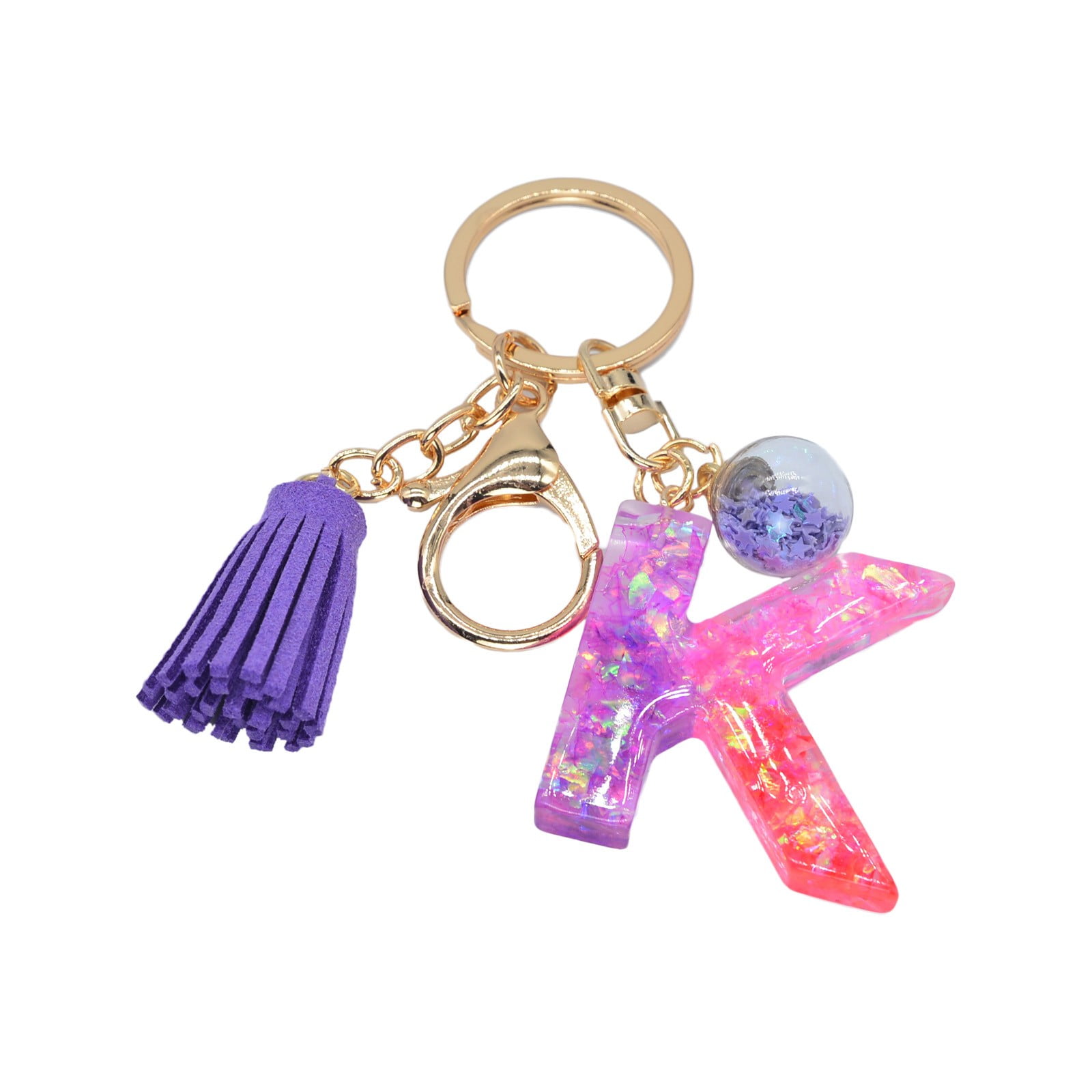 CMrtew Colourful Cute Initial Letter Keychains Resin Glittering Letter ...