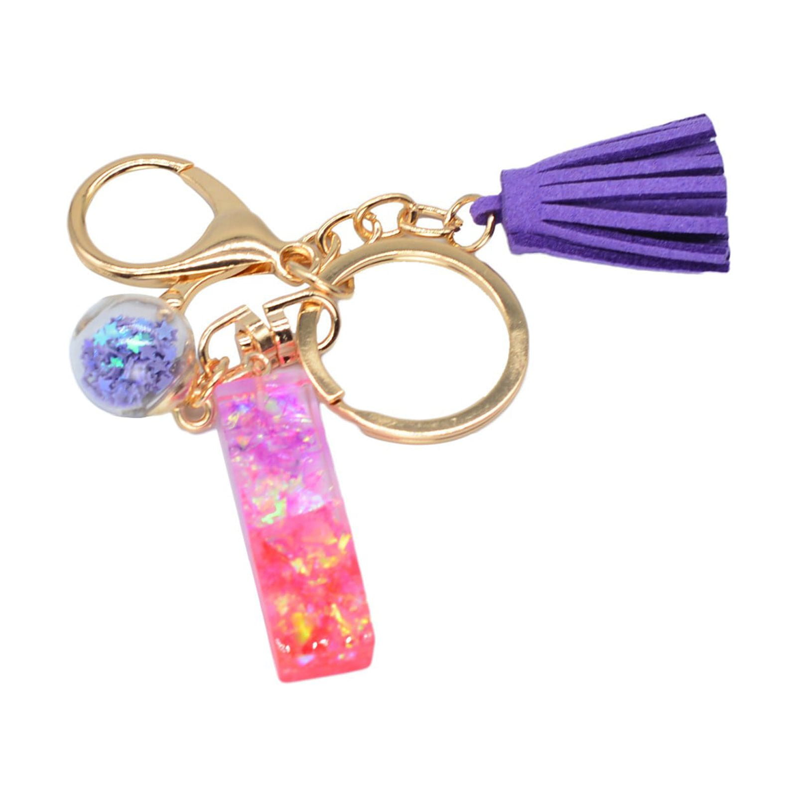 CMrtew Colourful Cute Initial Letter Keychains Resin Glittering Letter ...
