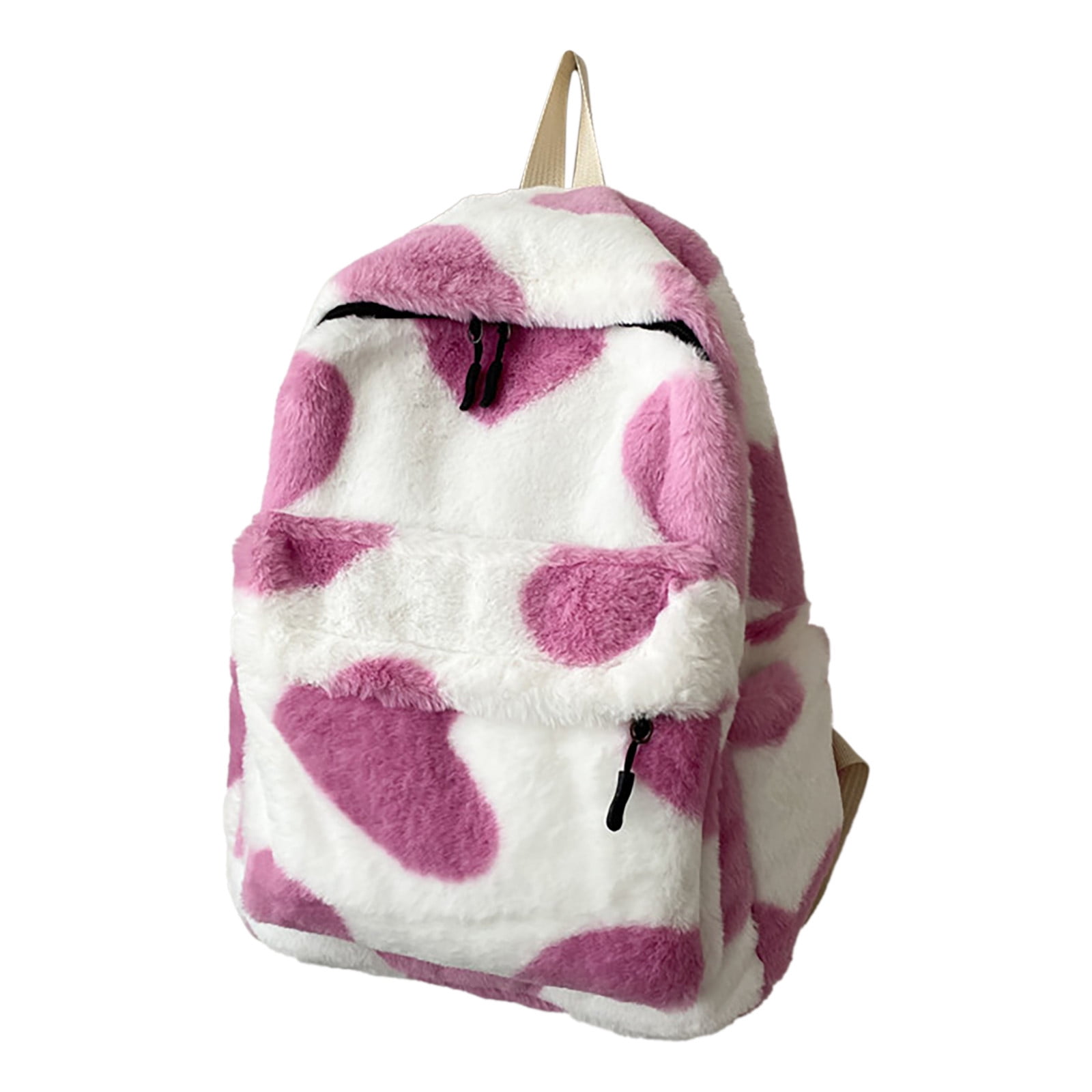 CMrtew Cute Fuzzy Backpac,Women's Korean Version Plush Love Shaped ...