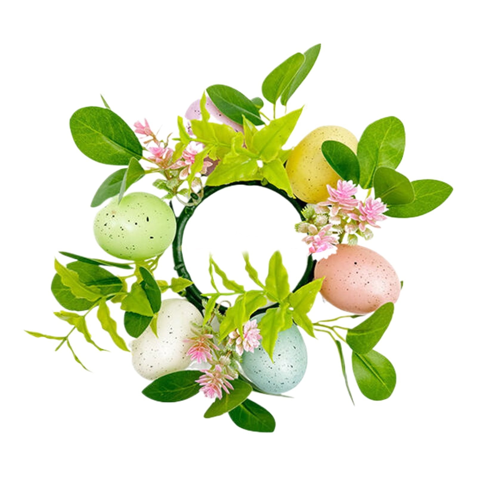 CMrtew ‌Easter Egg Candle Ring Wreath with Spring Leaves Fire-Resistant ...