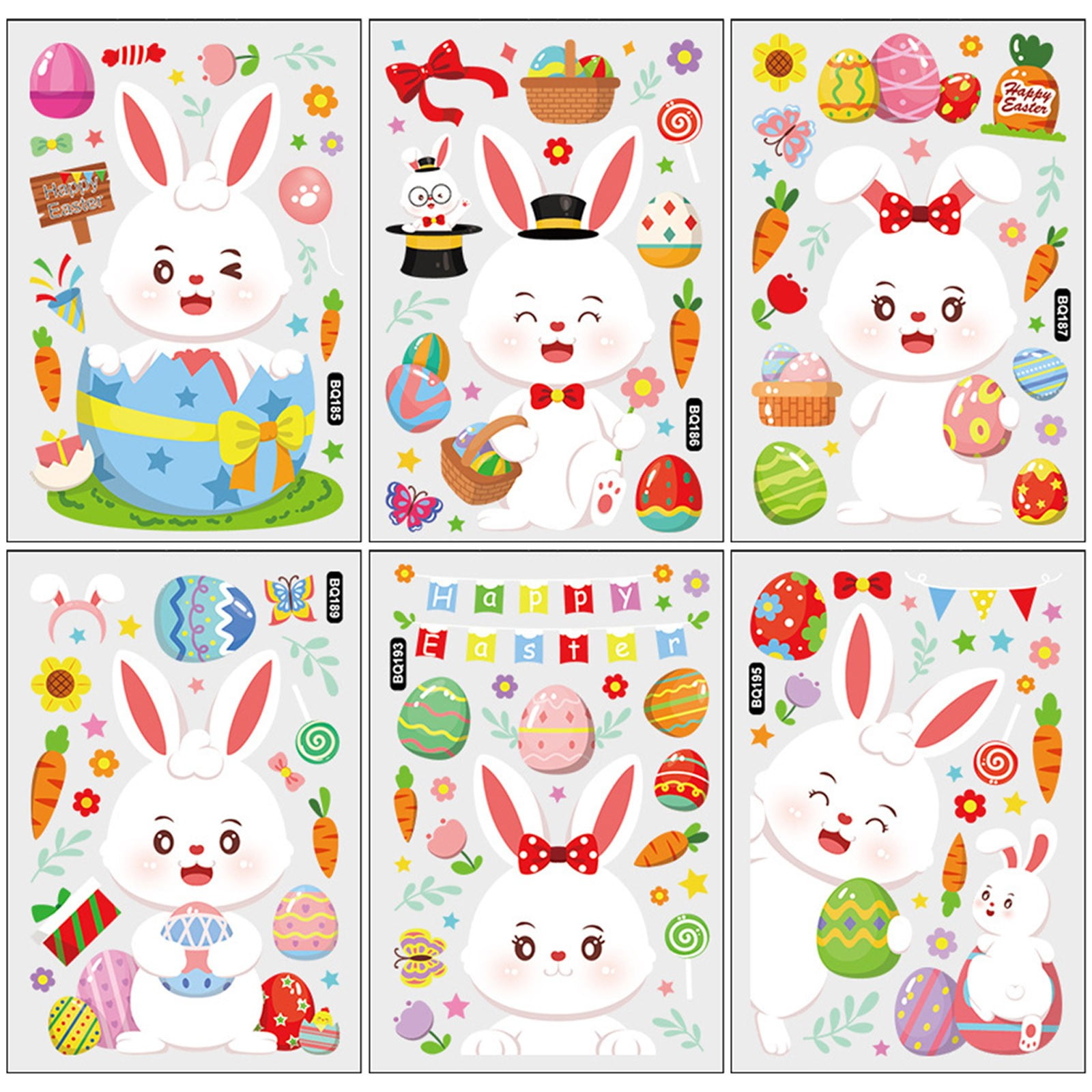 CMrtew Easter Window Clings Cute Bunny Window Stickers Radish Eggs ...