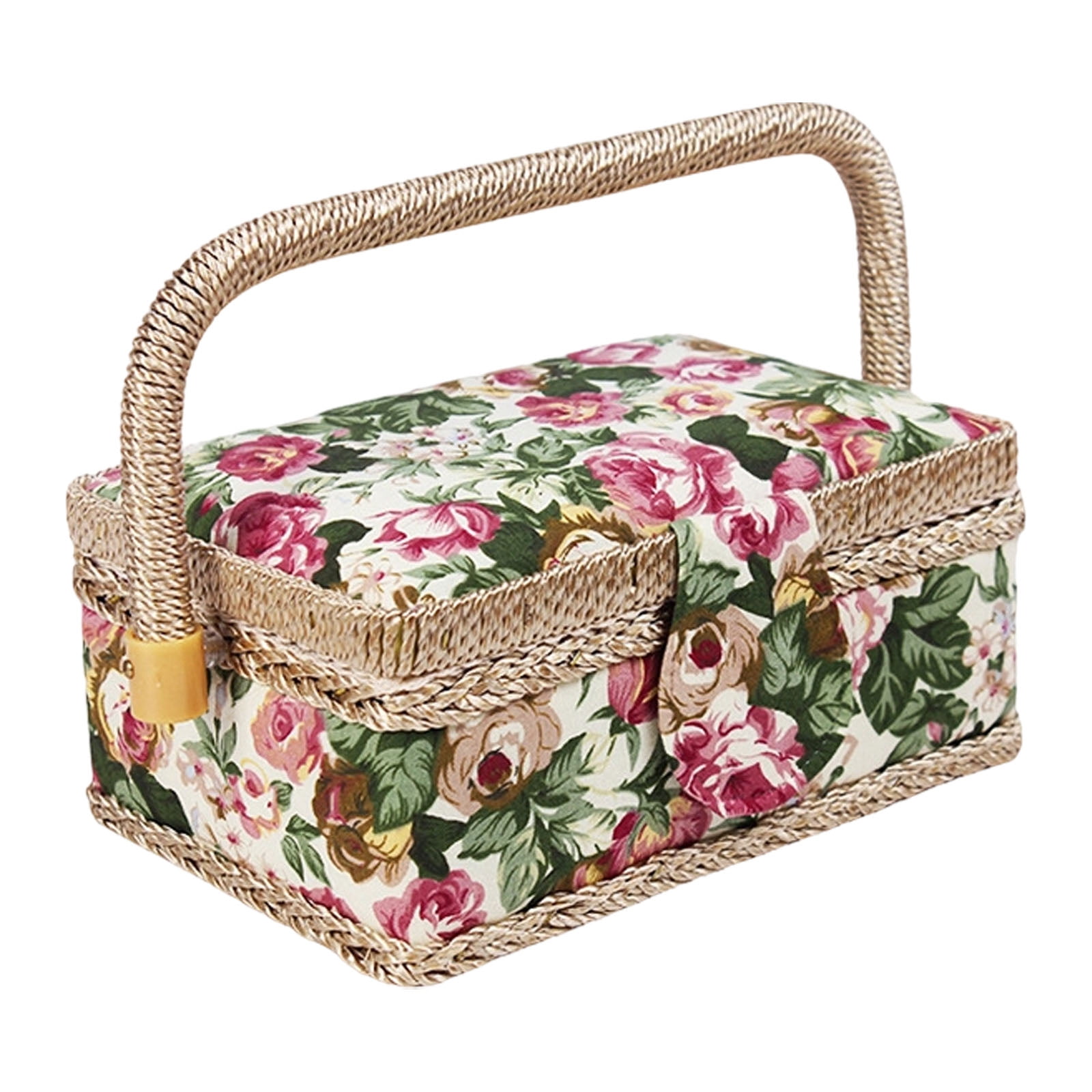 CMrtew Large Sewing Basket, Vintage Wooden Sewing Box with Removable ...