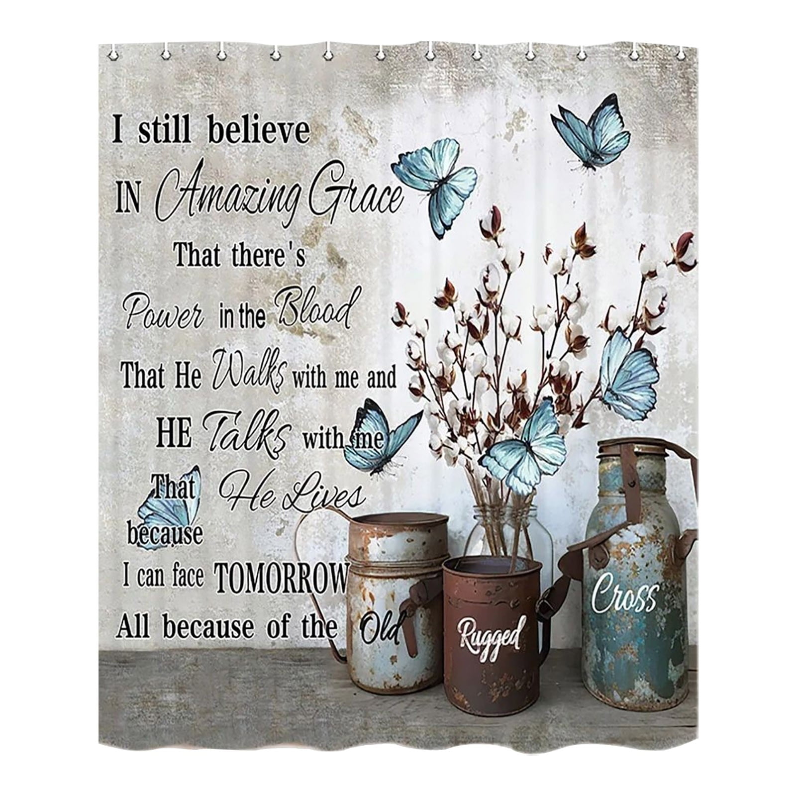 CMrtew Rustic Farmhouse Shower Curtain White Cotton Flower ...