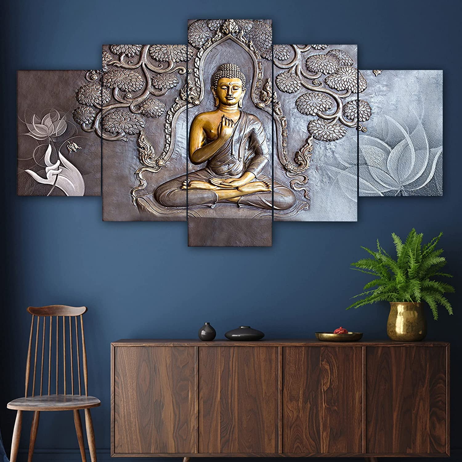 CN RETAILS Set Of 5 wooden framed 3d Buddha Wall Painting For Living ...