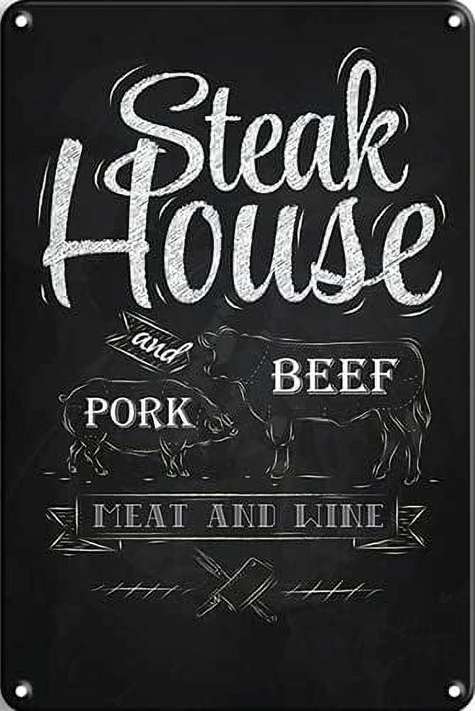 CN-Tin Sign Food Steakhouse Pork And Beef Meat And Wine, Metal Wall ...