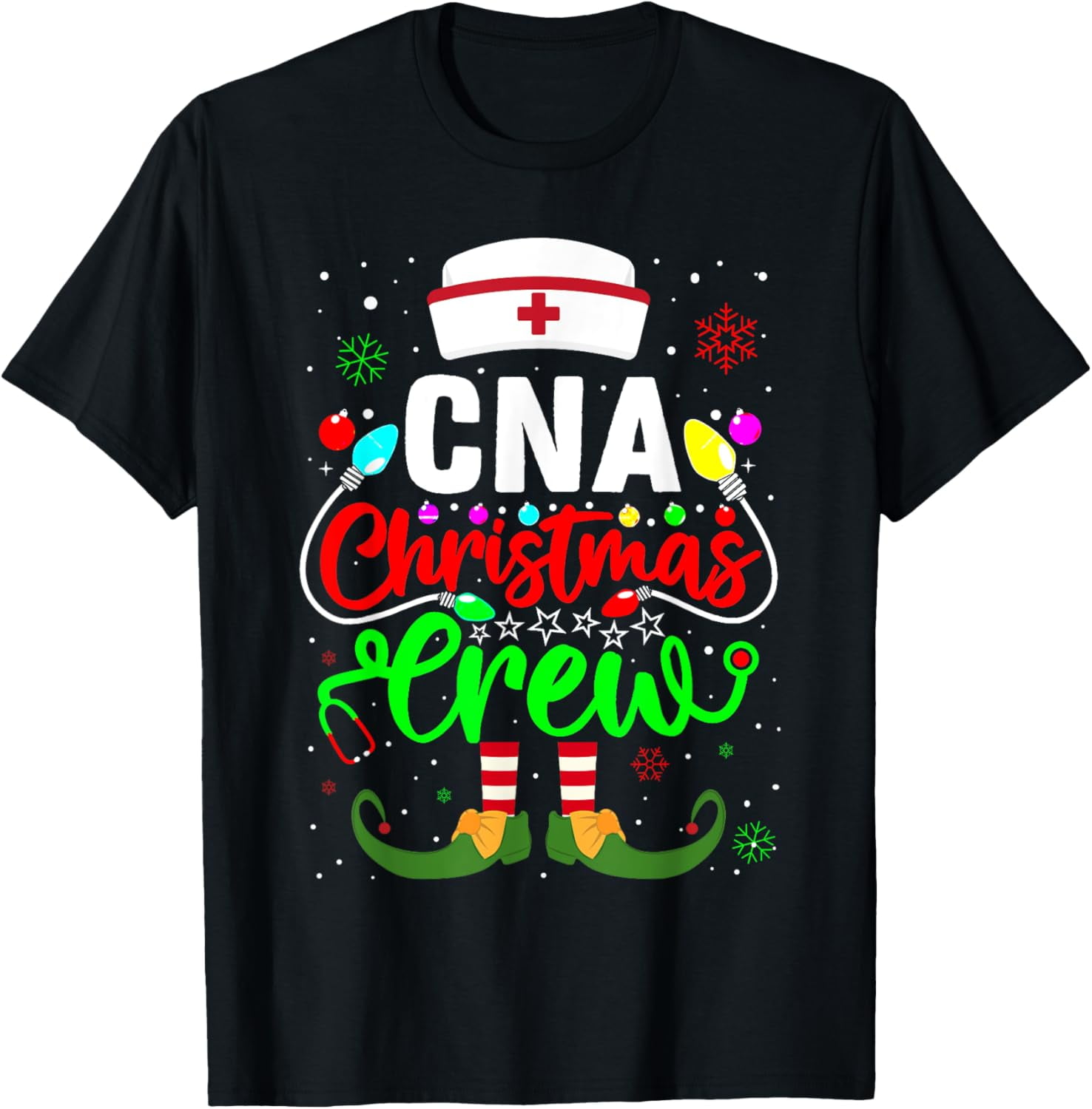 CNA Christmas Crew Funny Christmas Lights Elf Nurse Matching T-Shirt - Walmart.com