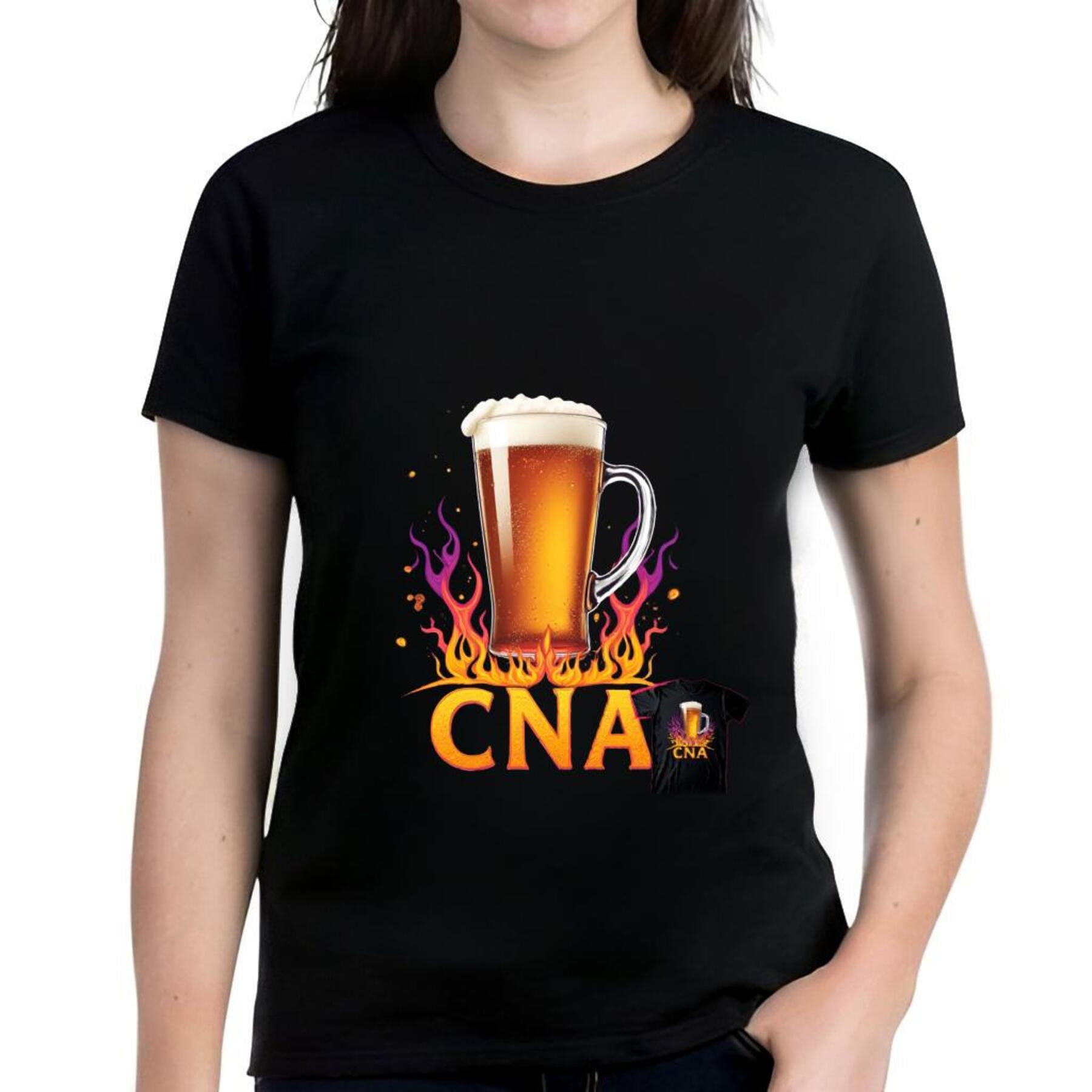 CNA Graphic Cotton Short Sleeve T-Shirt - Bold Glass with Flames Design ...