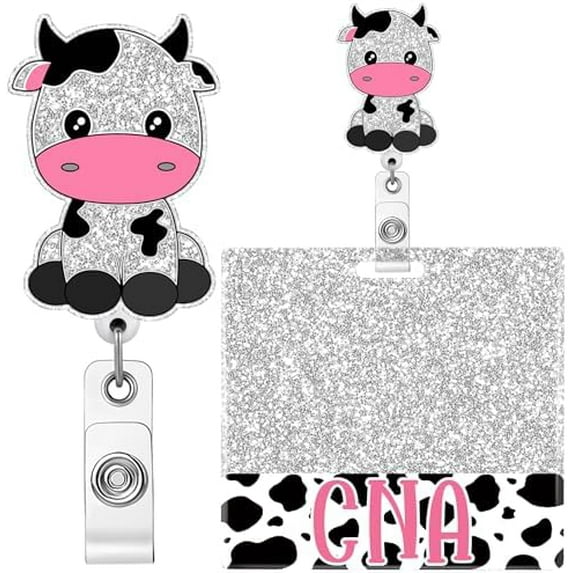 CNA Nurse Badge Reel Buddy Set - Retractable ID Clip Holder, Cute Cow ...