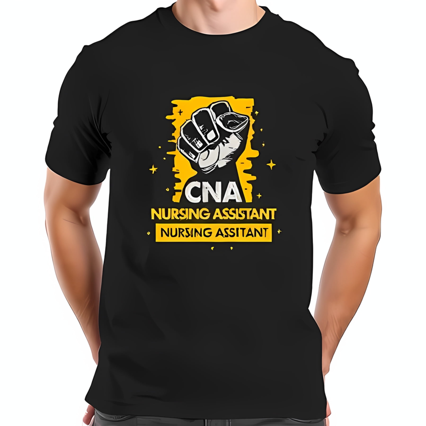 CNA Nursing Assistant Graphic T-Shirt - Bold Fist Design on Yellow ...
