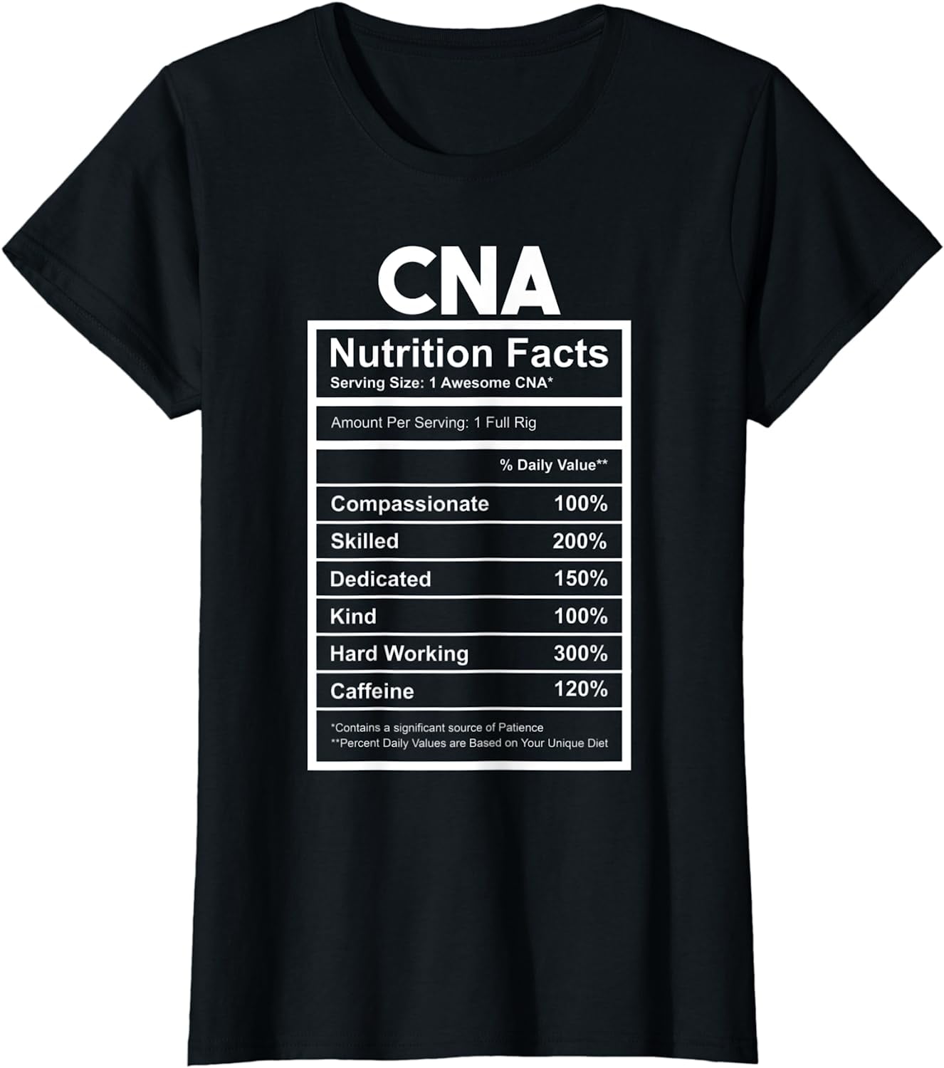 CNA Nutrition Facts Certified Nursing Assistant T-Shirt - Walmart.com
