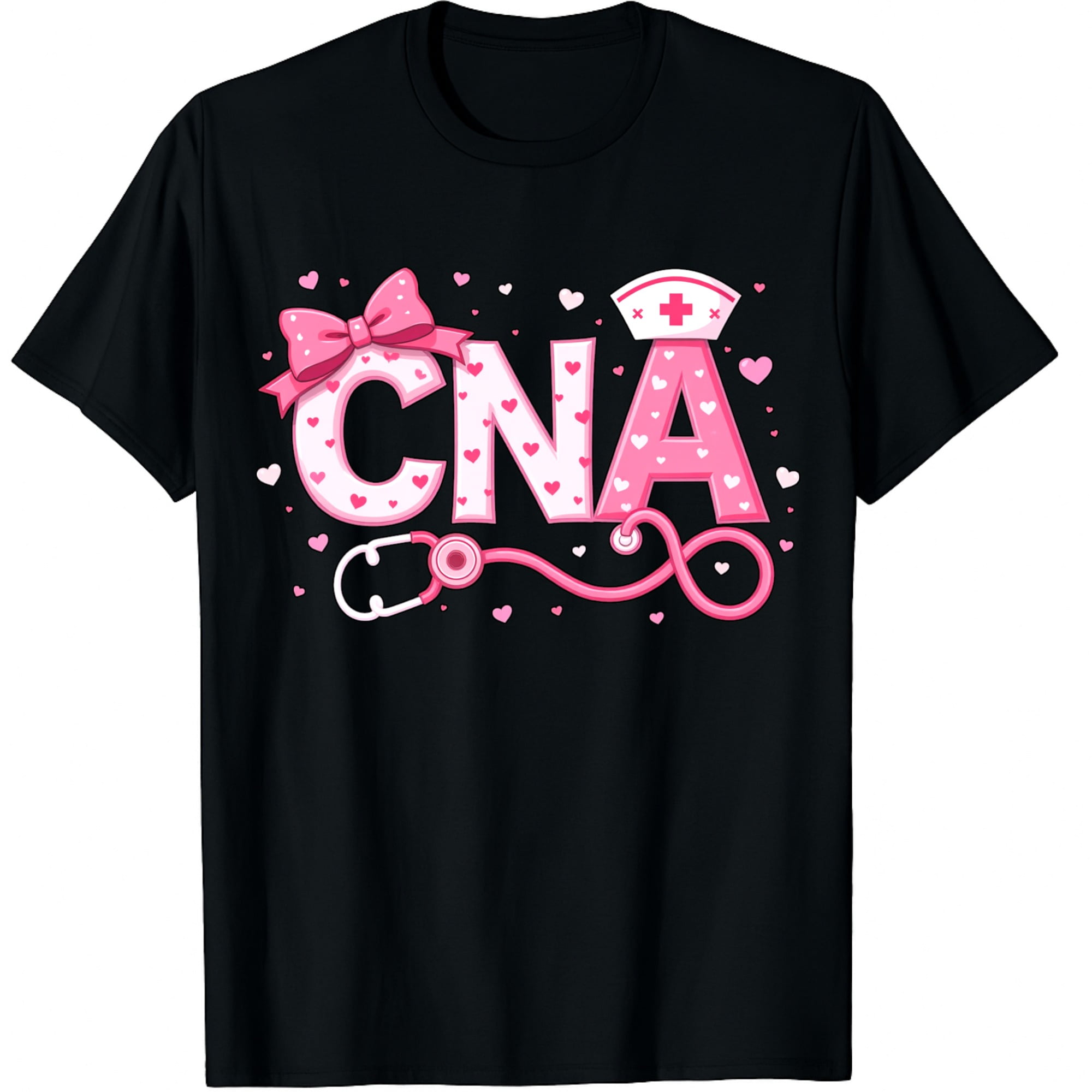 CNA Valentine Coquette Bow Stethoscope Nurse Graphic Crew Neck Short ...