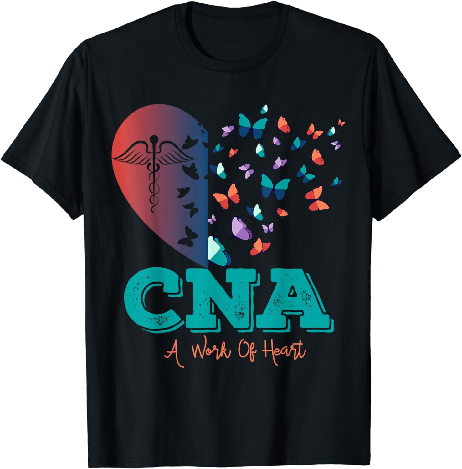 CNA Work Of Heart Butterflies Heartbeat Caduceus T-Shirt - Walmart.com