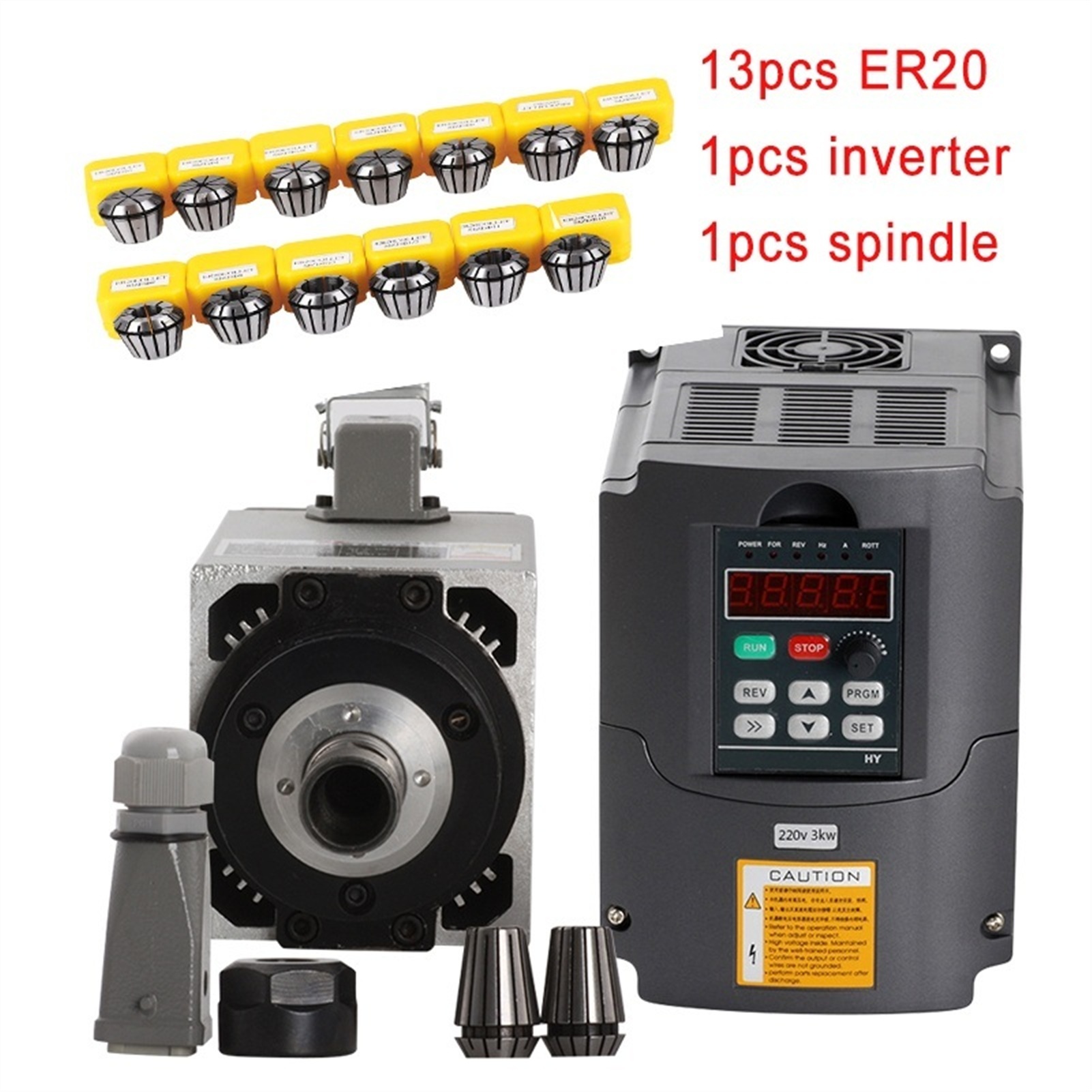 CNC Milling Spindle Motor Air Cooled Spindle 3KW 4 Bearings& 3.0kw VFD ...