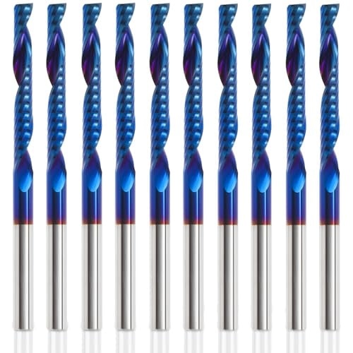 CNC Router Bit 10 Pack 1/8” Shank Spiral Upcut Router Bit 1 Flute End ...
