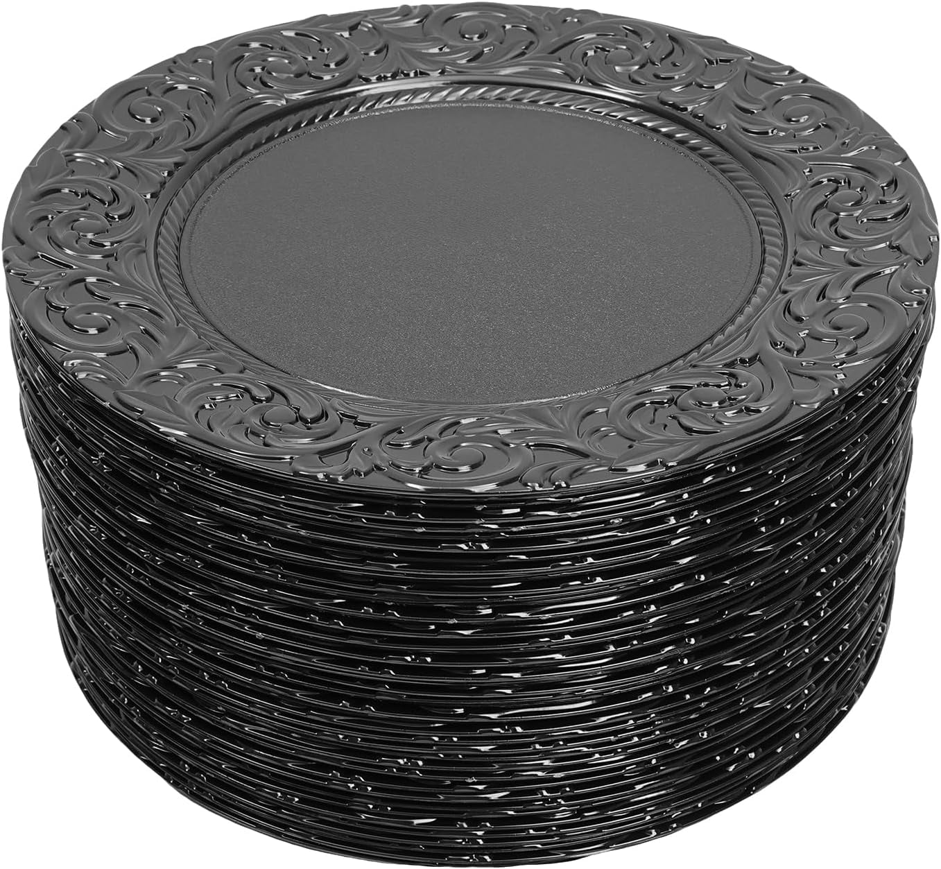 CNCEST 100 PCS Antique Charger Plates Bulk 13'' Plastic Embossed Dinner ...