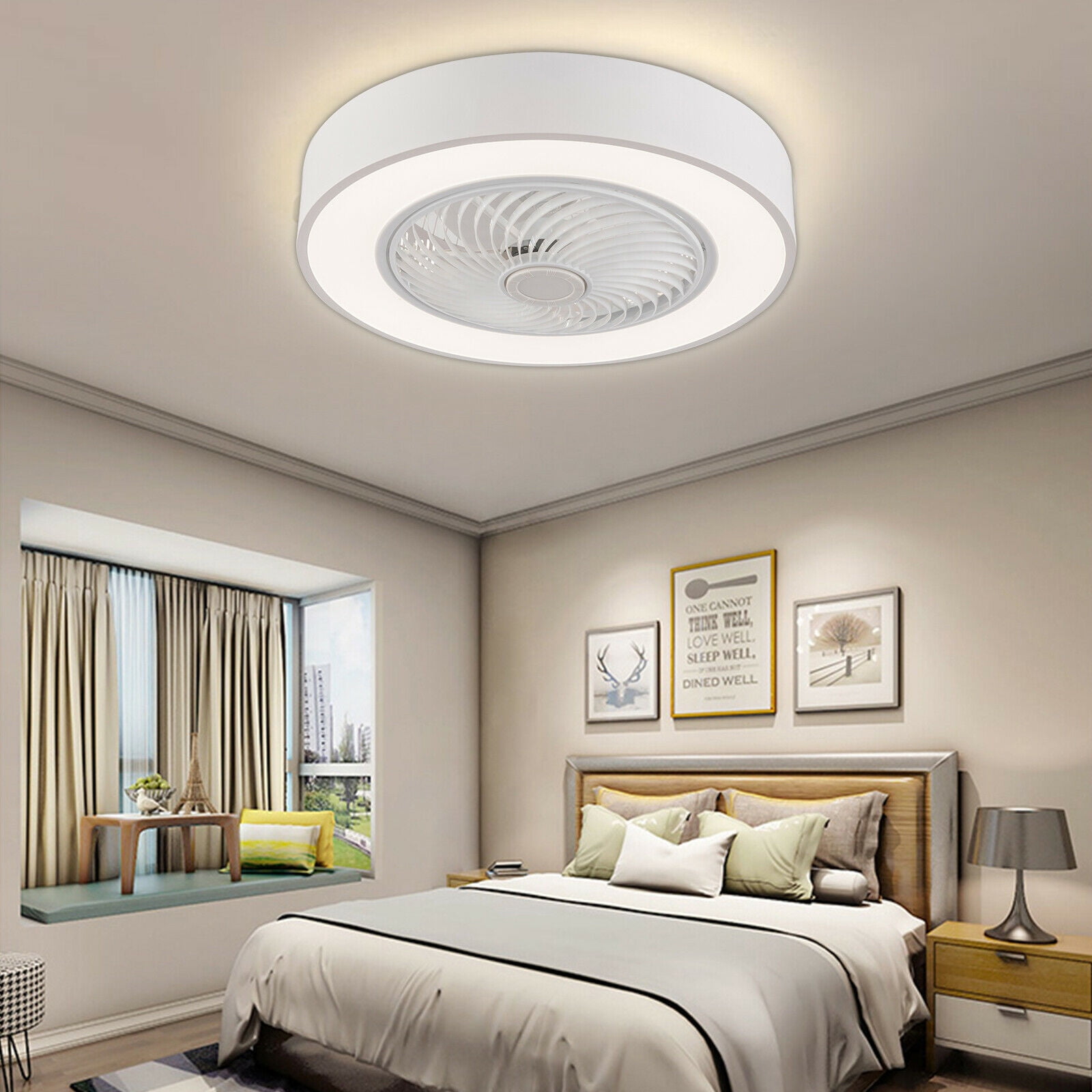 CNCEST 22" Ceiling Fan Round Acrylic Light LED Fan Invisible Flush ...