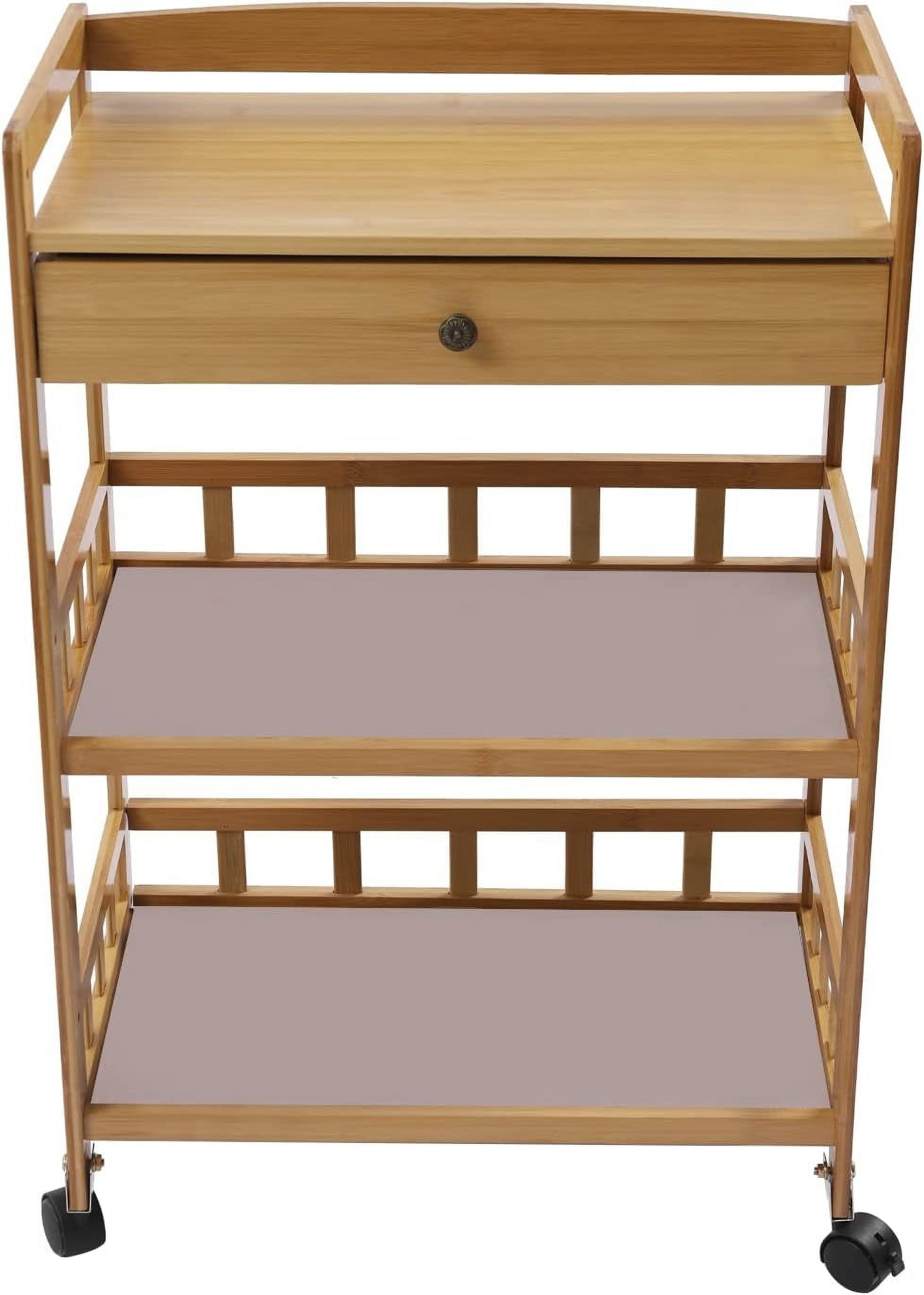 CNCEST 3-Tier Utility Cart with Wheels and Drawer, Wood Utility Cart ...