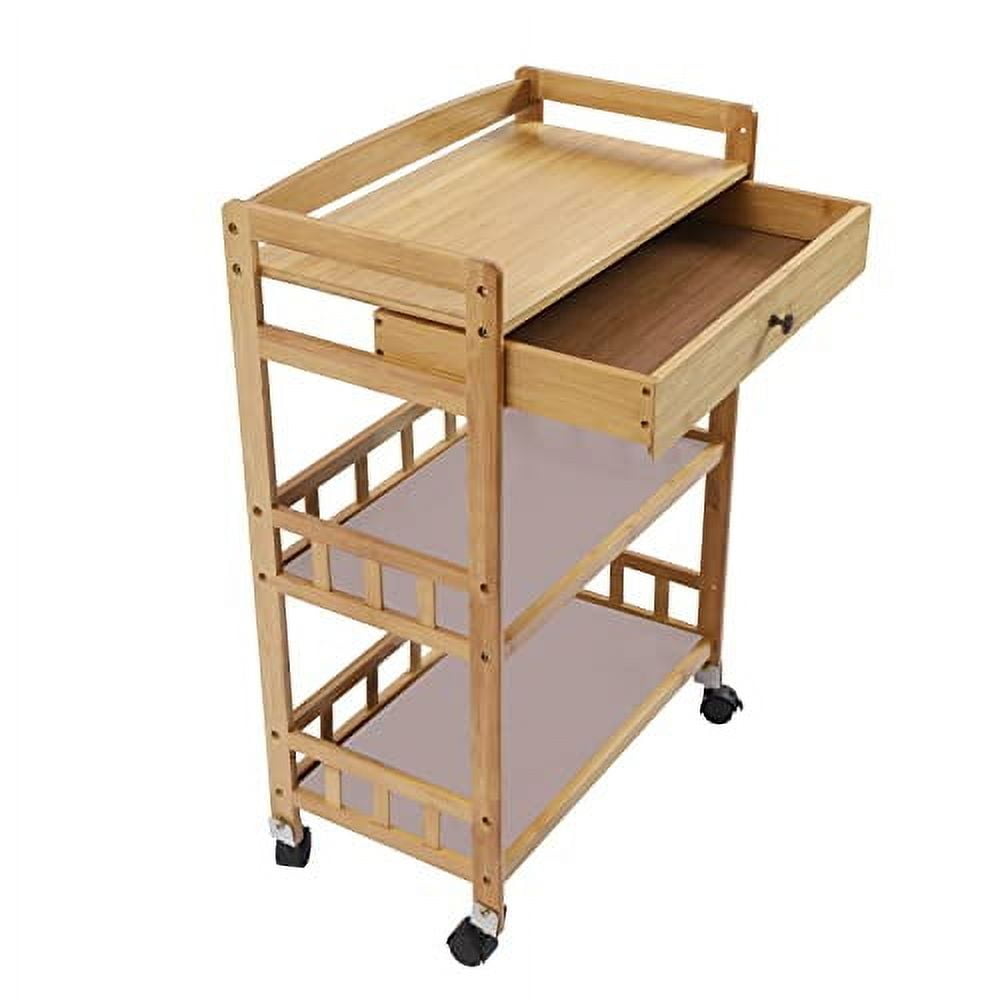 CNCEST 3-Tier Utility Cart with Wheels and Drawer, Wood Utility Cart ...