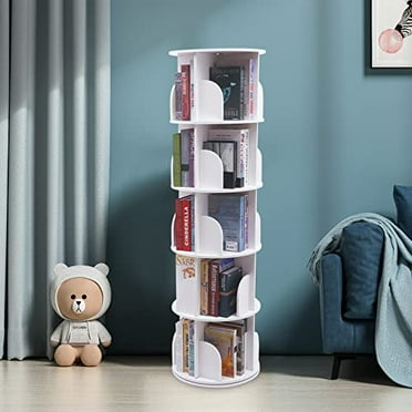 Oneinmil 4 Tier Revolving Metal & Wooden Bookshelf, 360° Spinning ...