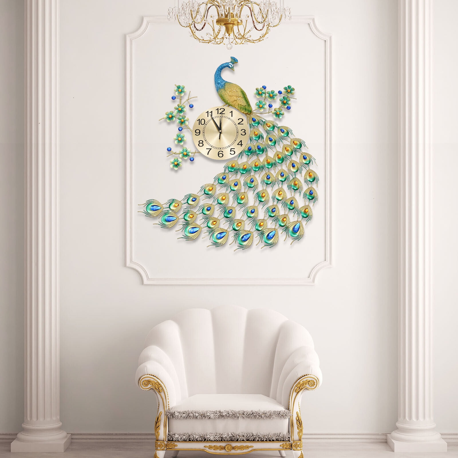 CNCEST 3D Modern Peacock Wall Clock, 8.26inch Metal Art Watch for ...