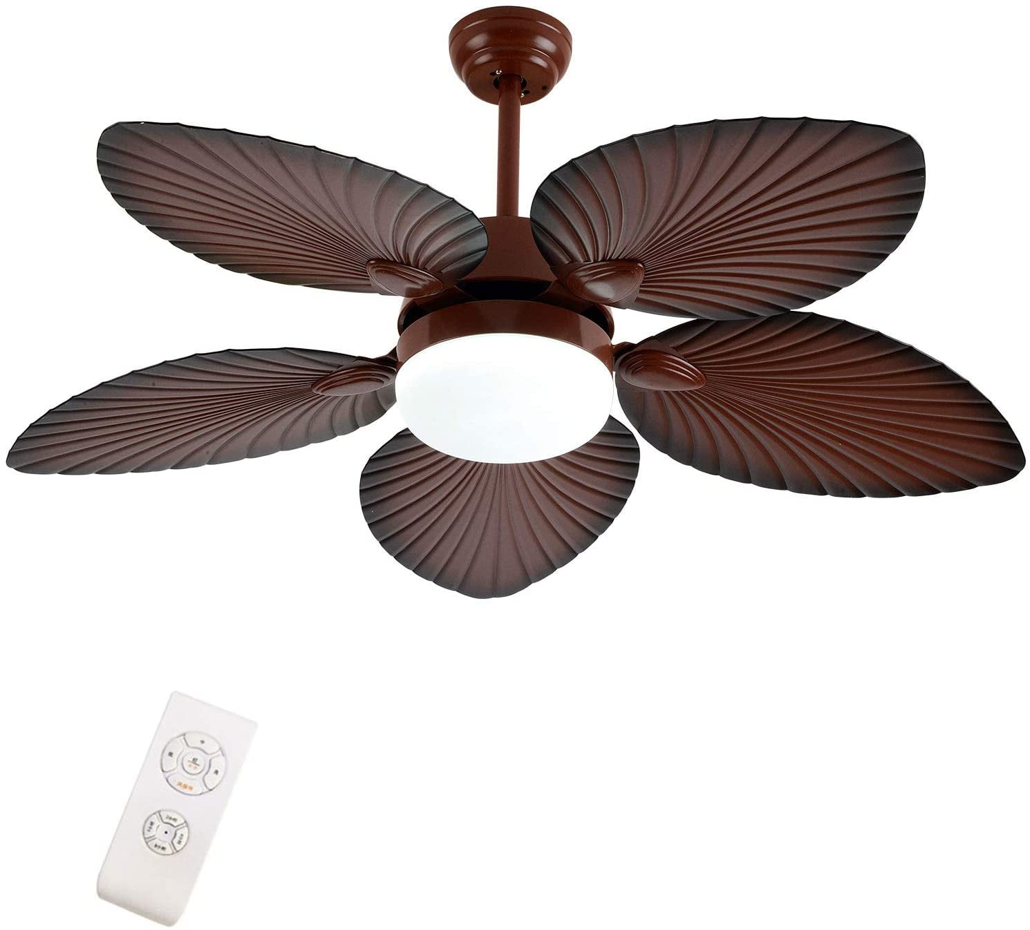 CNCEST 42 Inch Indoor Tropical Ceiling Fan w/Light Kit, Five Palm Leaf ...