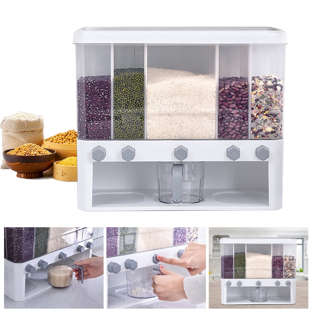 5-Grid Dry Food Dispenser Cereal Dispensers Food Storage Container ...