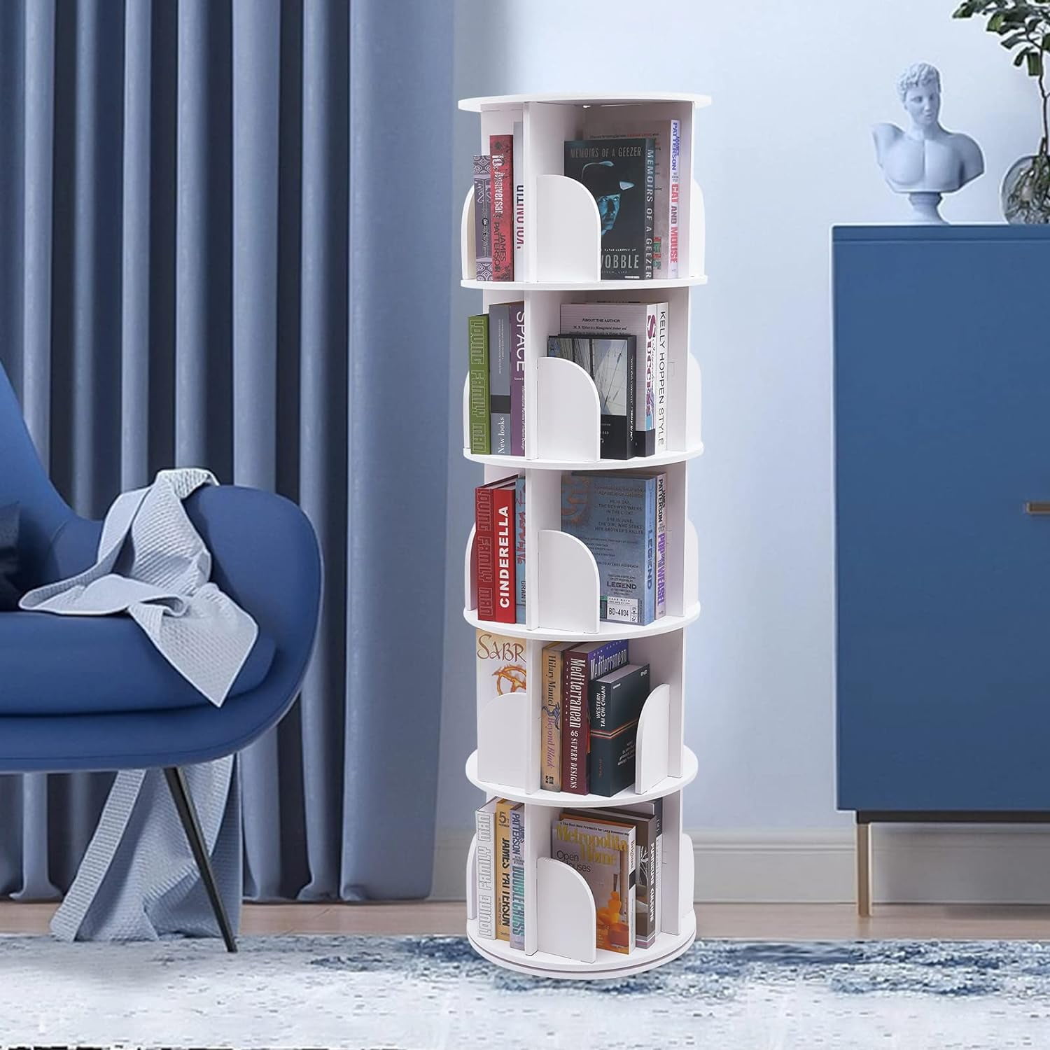 CNCEST 5 Layers 360° Rotating Bookshelves, Storage Bookshelf Display ...