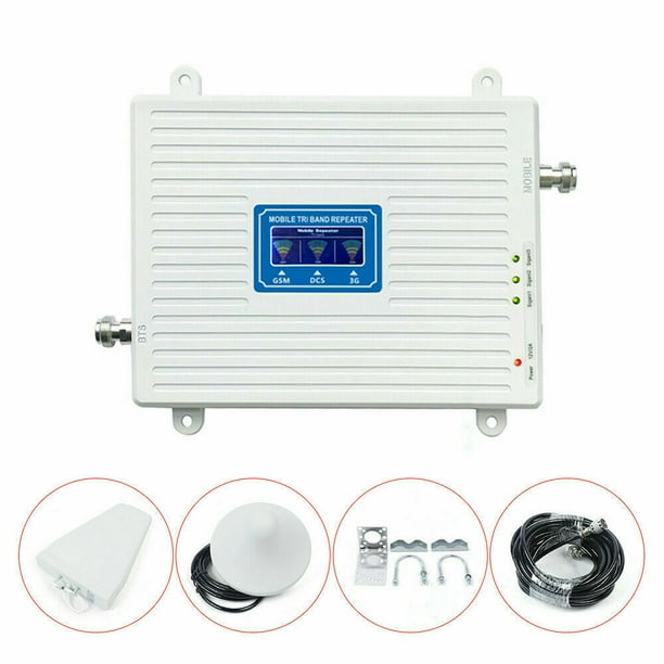 CNCEST Cell Phone Signal Booster Tri-Band 900/1800/2100 GSM DCS Booster Amplifier Repeater Kit ...