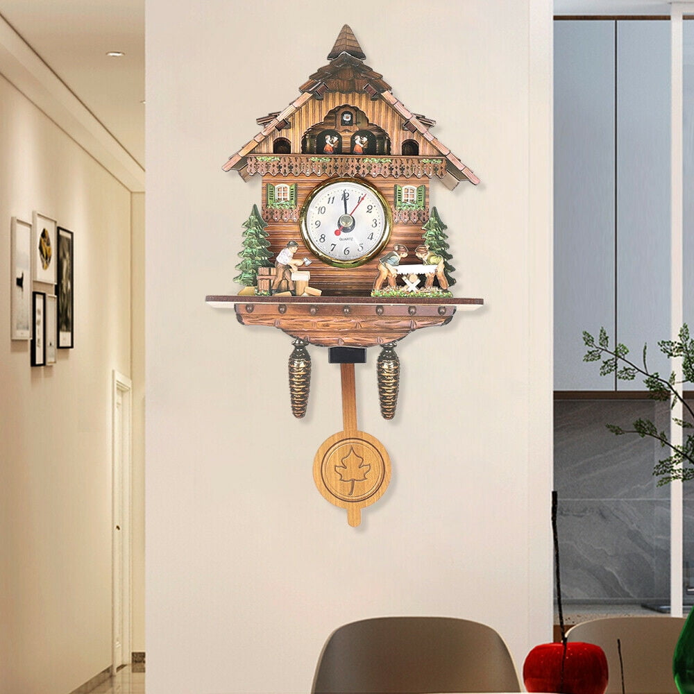 CNCEST Cuckoo Clock Retro Wooden Living Room Bedroom Decor Quartz Wall ...