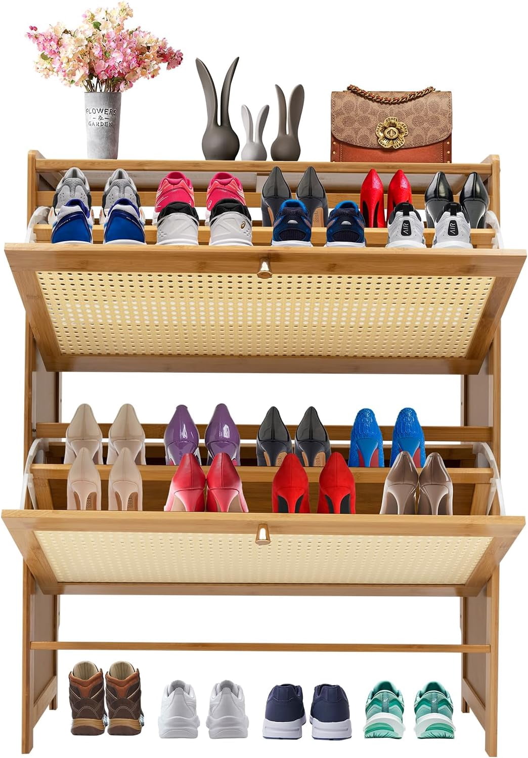 CNCEST Natural Rattan Shoe Cabinet, Free Standing Shoe Racks, Shoe ...