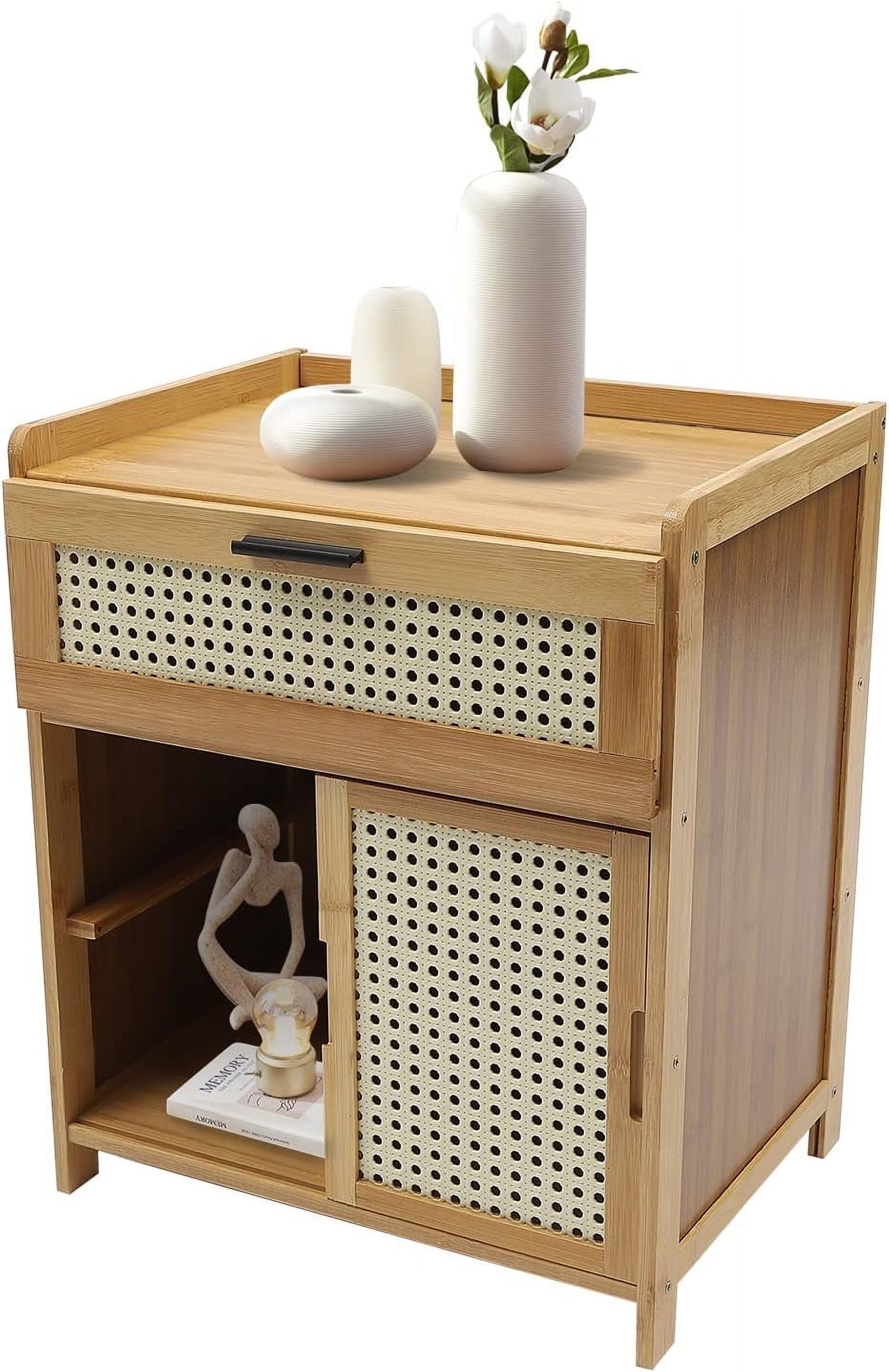 CNCEST Original Wood Color Bamboo Nightstand Bedside Table with Drawer ...