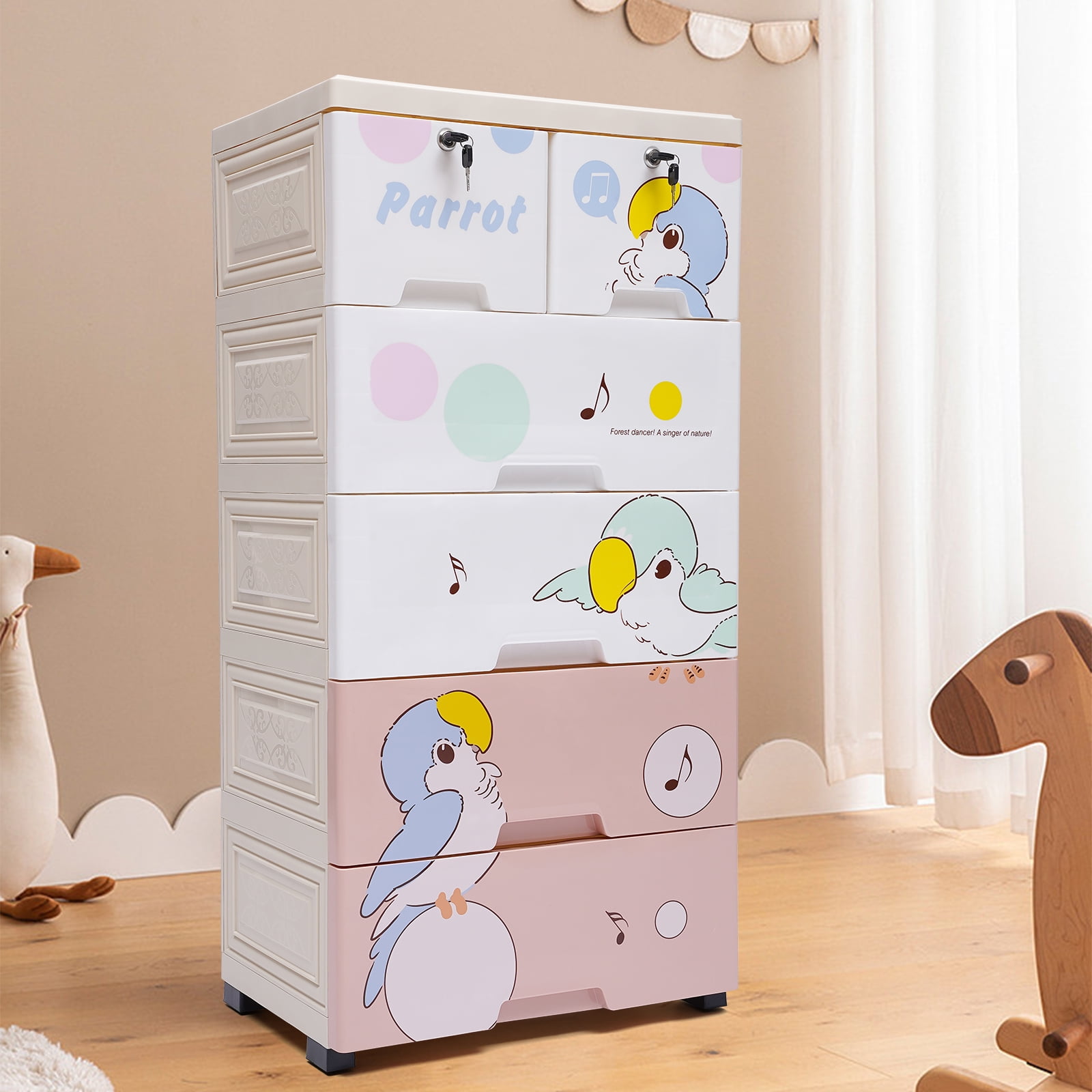CNCEST 6-Drawer Storage Cabinet with Wheels, Kids Room and Bedroom ...