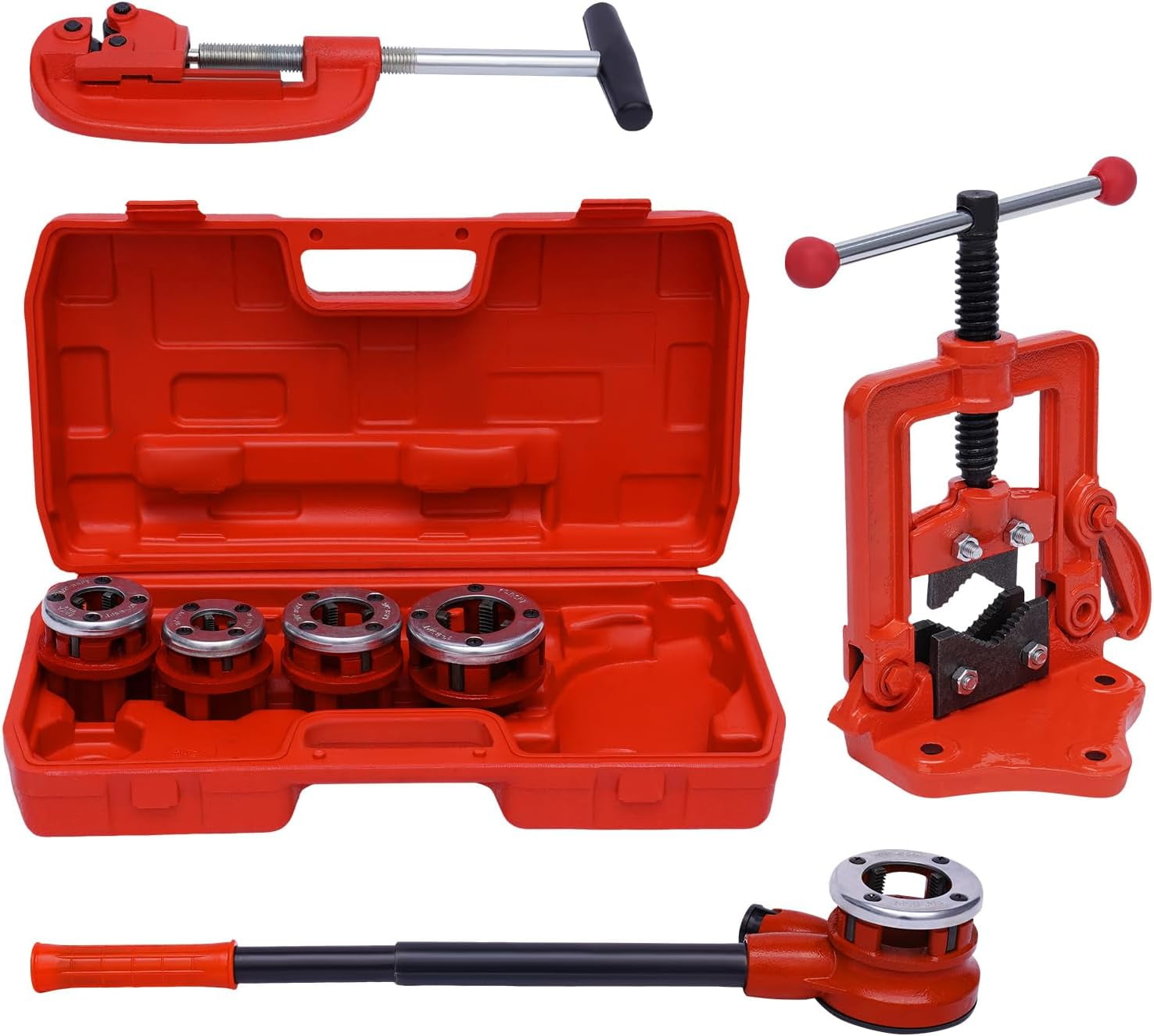 CNCEST Pipe Cutter Threading Tool Kits, Pipe Threader Ratchet Typeand5 ...