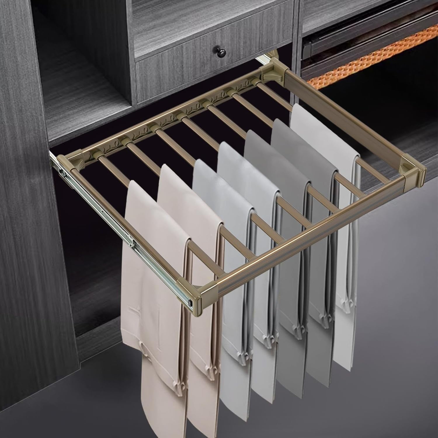 CNCEST Pull Out Trousers Rack, Retractable Wardrobe Pants Rack ...