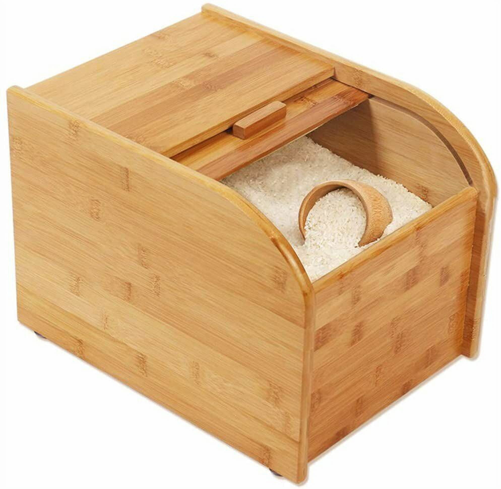 CNCEST Rice Dispenser Wood Rice Storage Container Kitchen Food ...