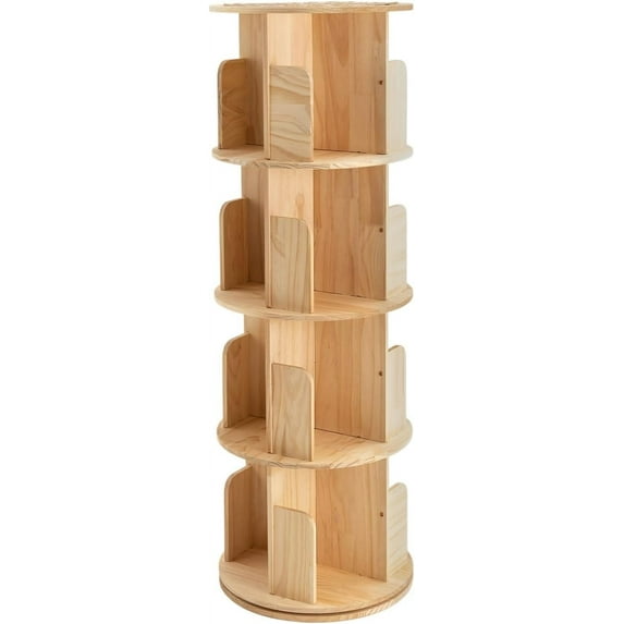 CNCEST Rotating Bookshelf 360° Display, Solid Wood Bookshelf Organizer ...