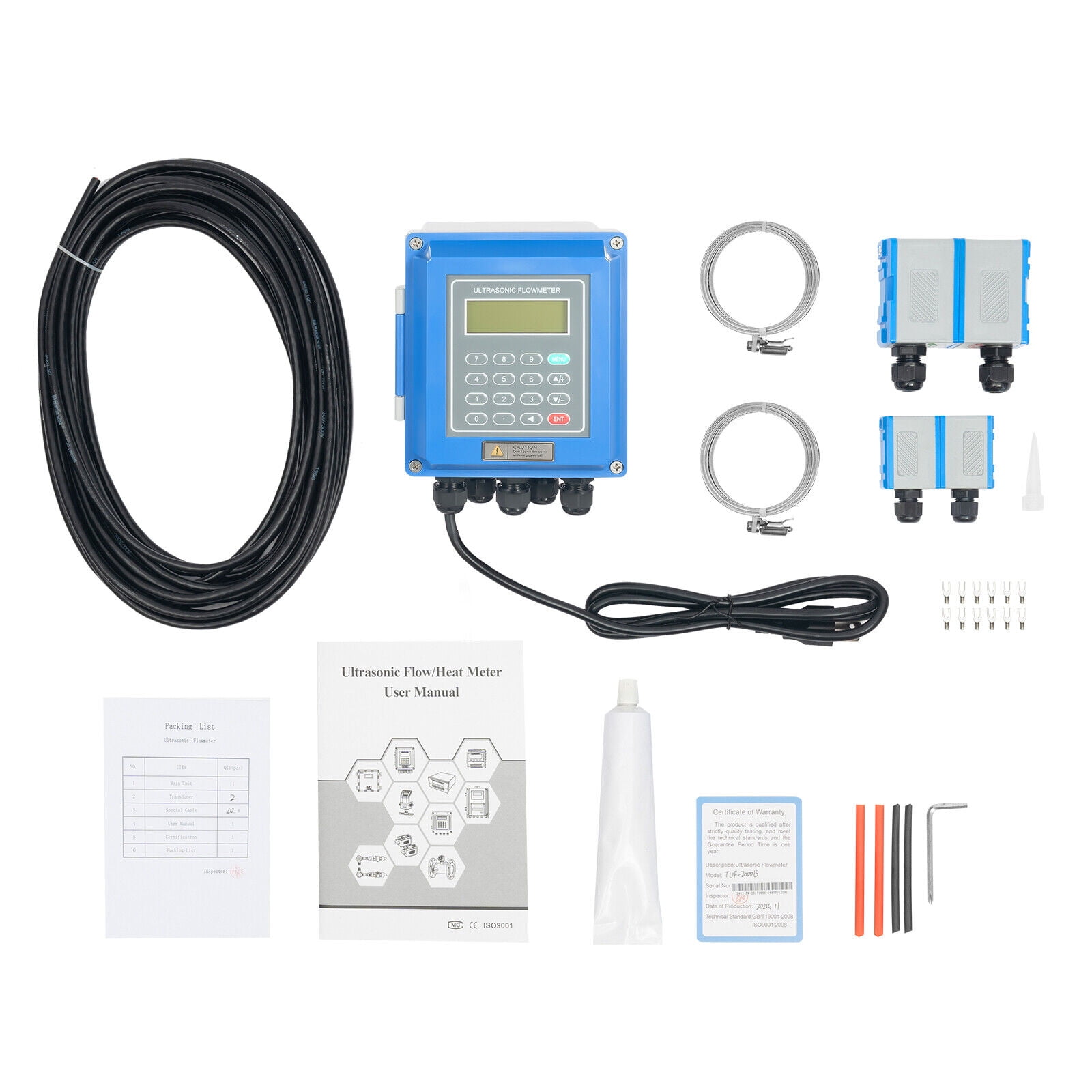 CNCEST TUF-2000B Digital Ultrasonic Flow Meter Wall Mounted TS-2 ...