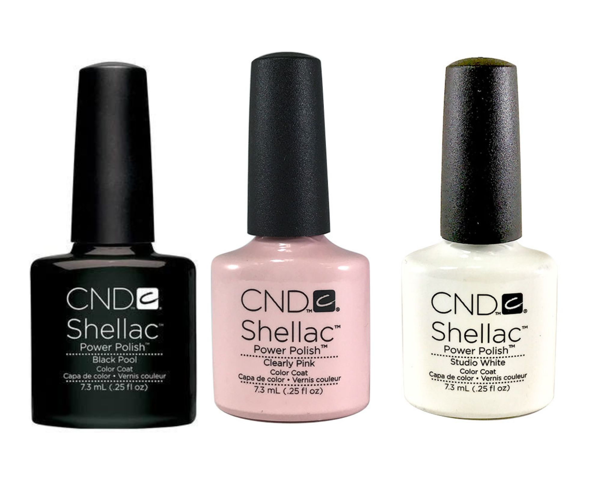CND Shellac Nail Polish - Black Pool + Clearly Pink + Studio White ...