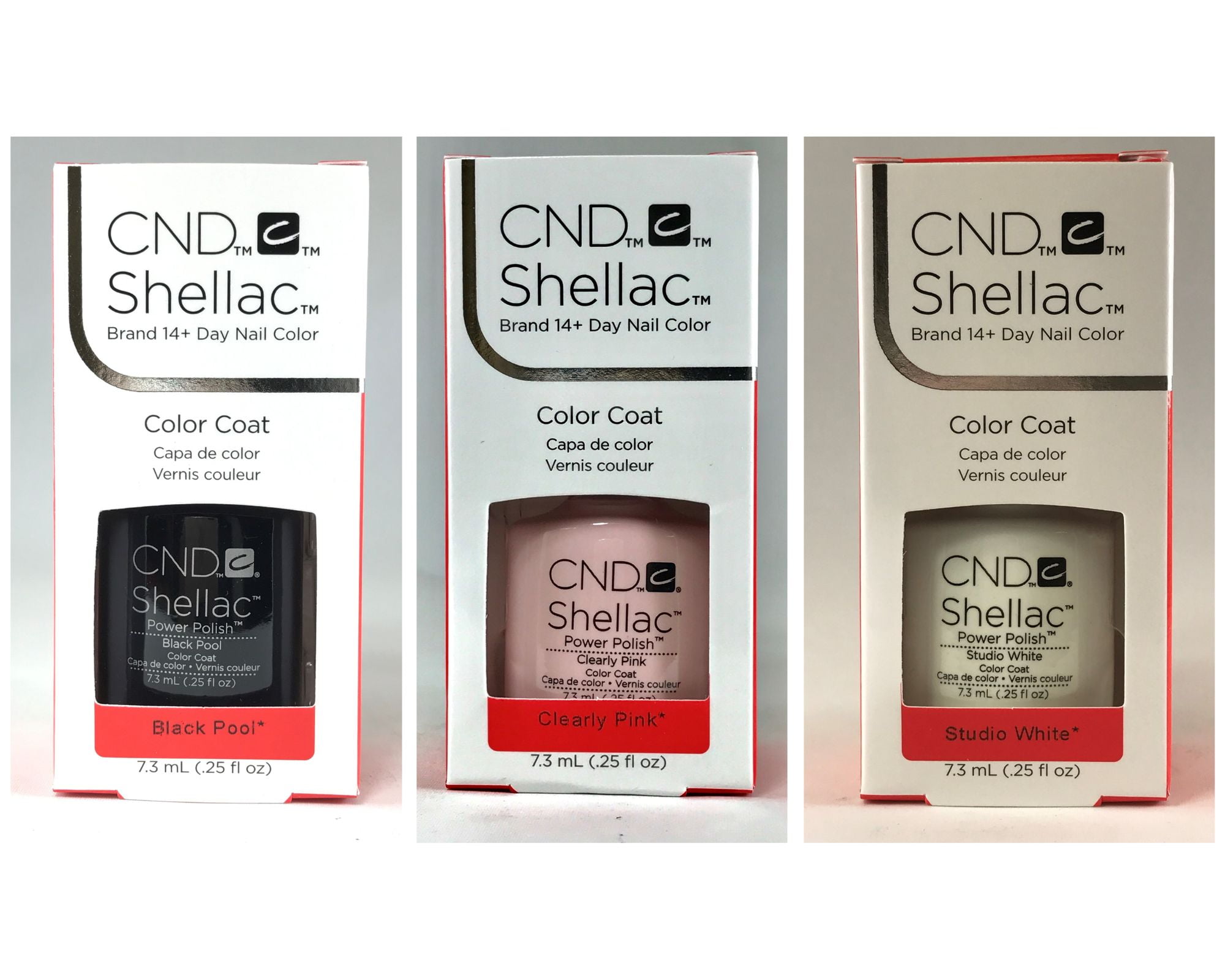 CND Shellac Nail Polish - Black Pool + Clearly Pink + Studio White ...